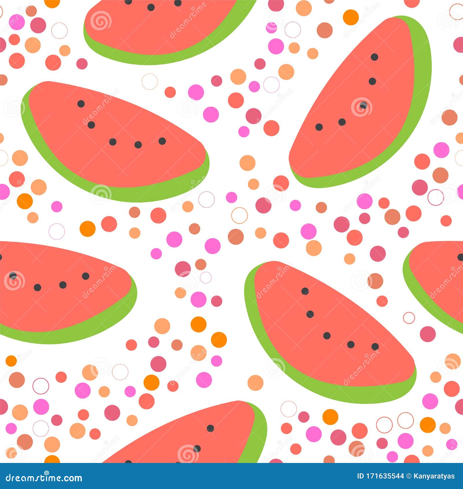 Cute Pink Watermelon with Color Dots Seamless Pattern Background Stock ...