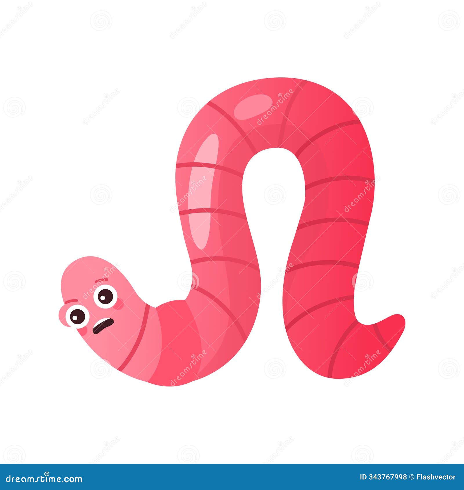 Cute Pink Worm Crawling with Unhappy, Frightened Expression on Face ...