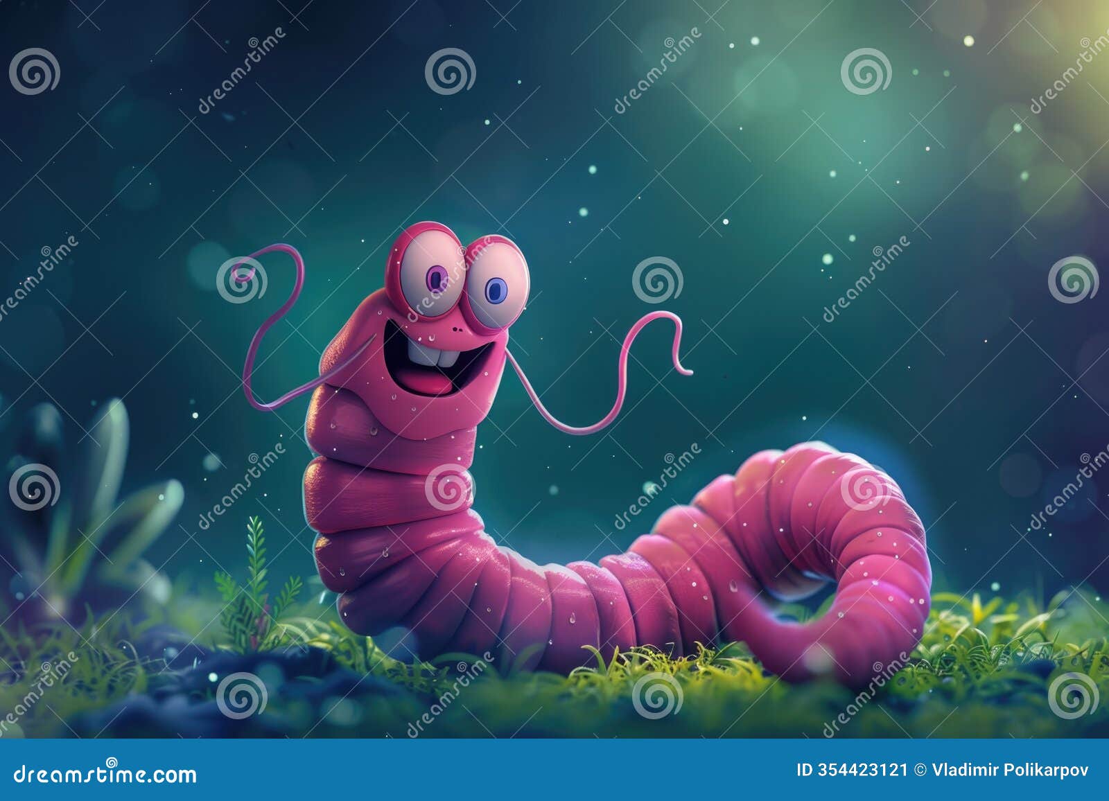 A Cute Pink Worm in the Grass, Suitable for Educational Materials Stock ...
