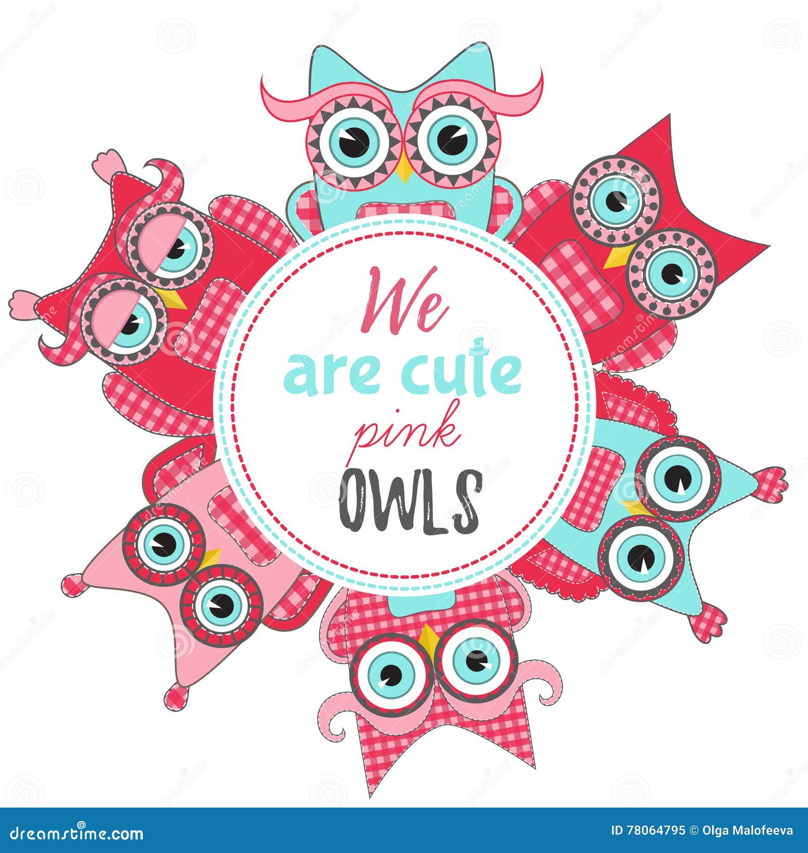 Cute Pinl Owls Vector Set As Text Border Stock Vector - Illustration of ...