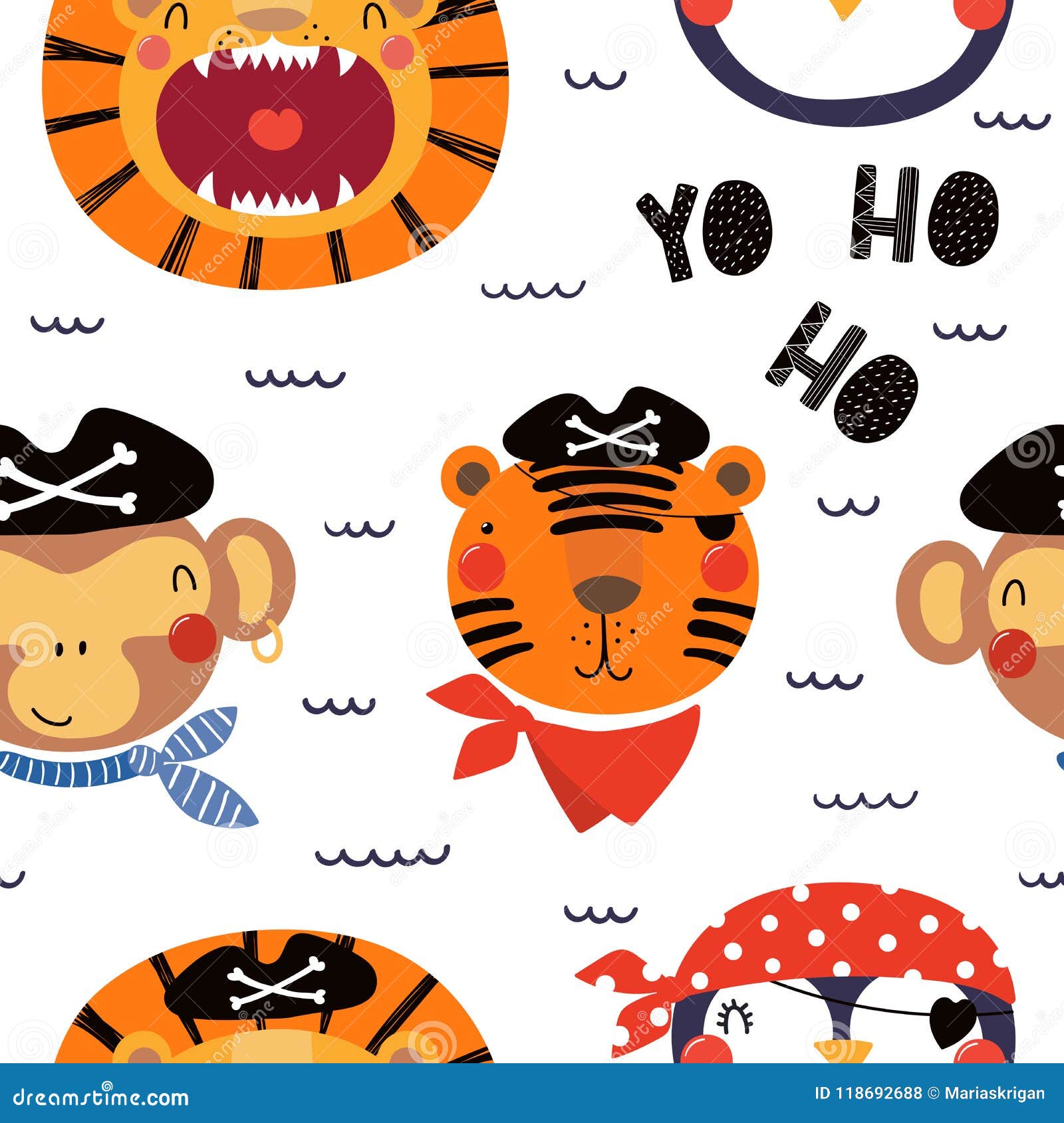 Cute Pirate Animals Seamless Pattern Stock Vector - Illustration of ...