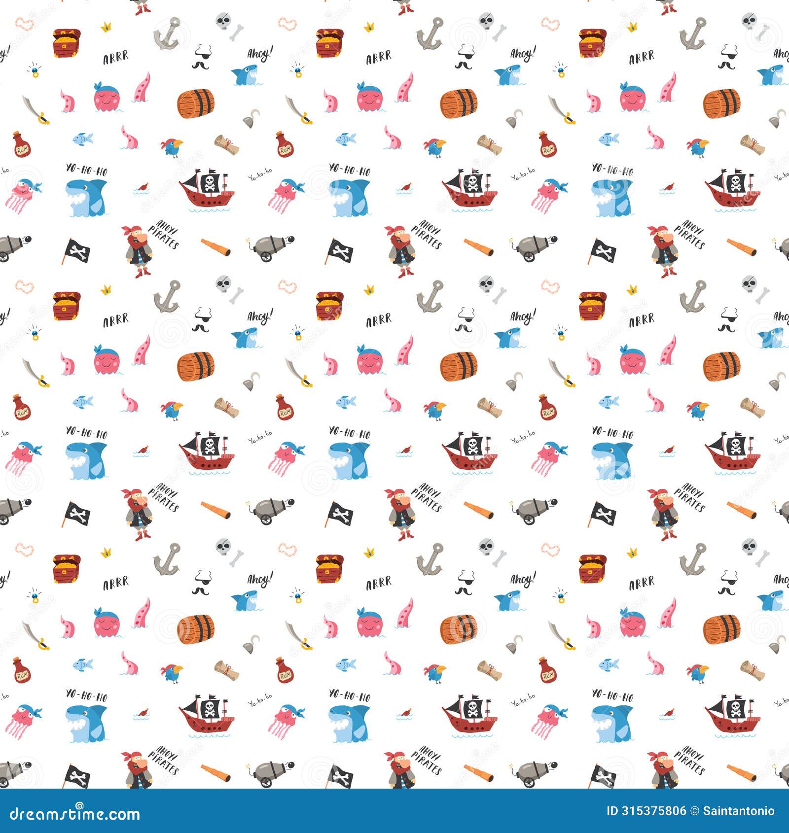 Cute Pirate Elements Seamless Pattern. Cartoon Items Pirate and Objects. Background Stock Vector ...