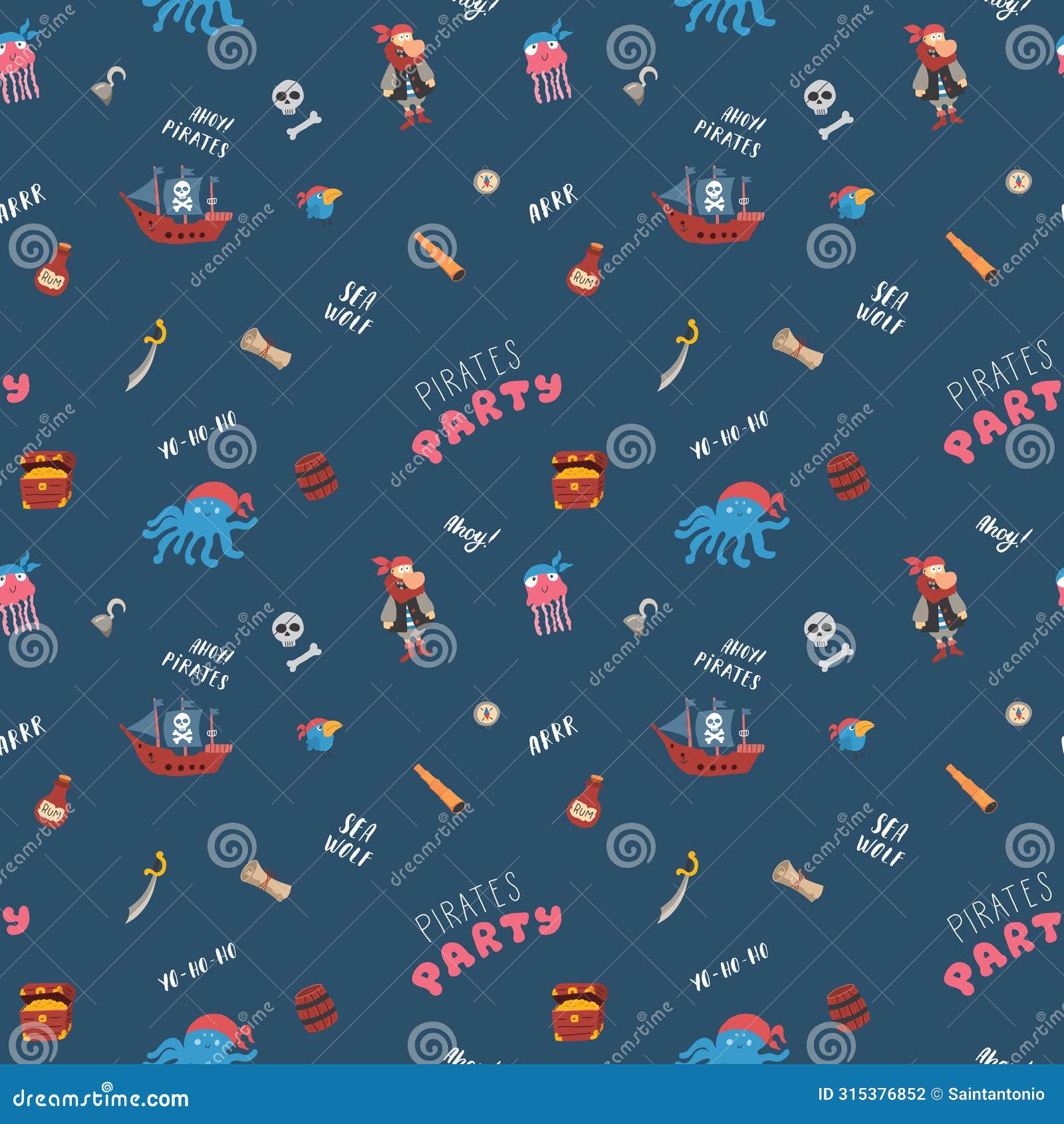 Cute Pirate Elements Seamless Pattern. Cartoon Items Pirate and Objects. Background Stock Vector ...