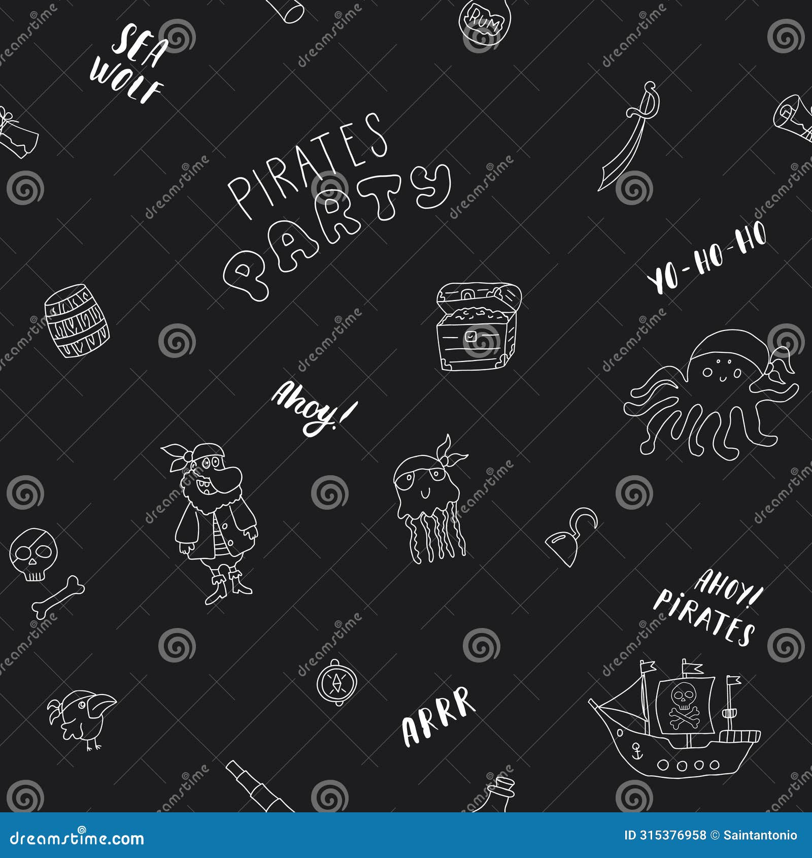 Cute Pirate Elements Seamless Pattern. Cartoon Items Pirate and Objects. Background Stock Vector ...