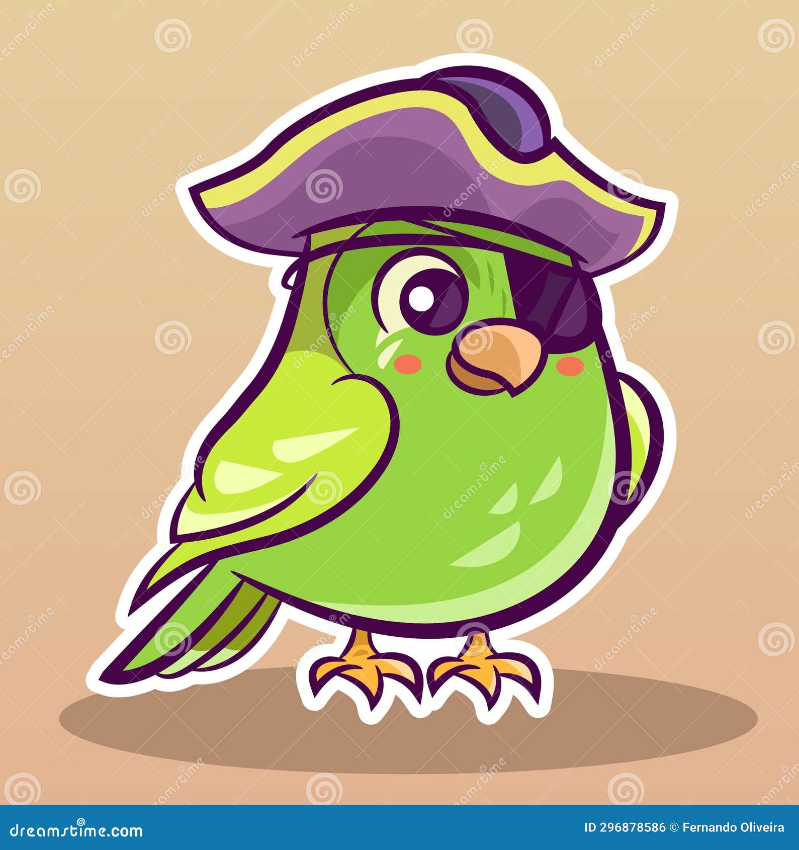 Cute Pirate Parrot,green Parrot with Pirate Eye Patch,illustration ...