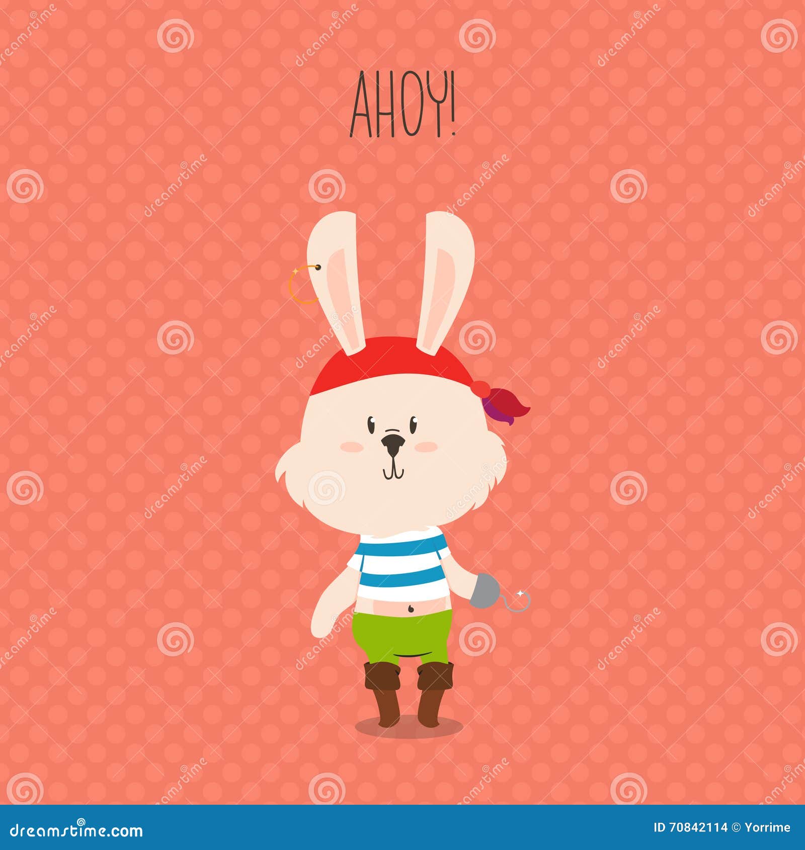 Cute Pirate Rabbit with Hook Greeting Card. Ahoy Stock Vector ...