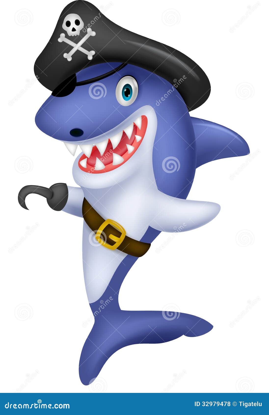 Cute pirate shark cartoon stock vector. Illustration of monster - 32979478