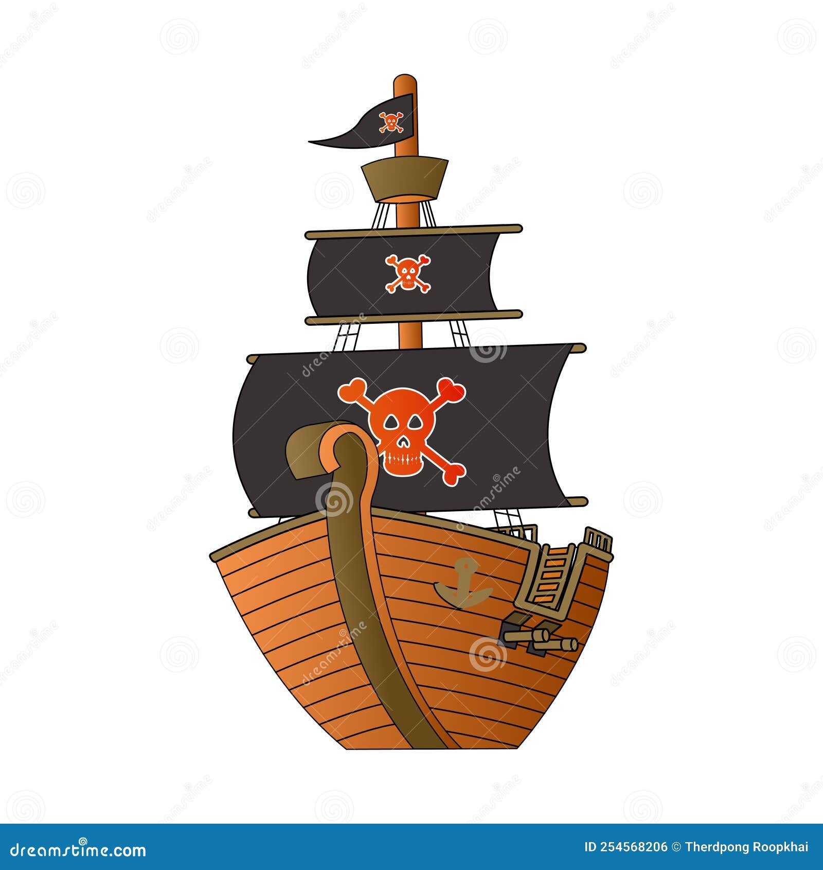 Cute of Pirates Ship on Cartoon Version Stock Vector - Illustration of ...