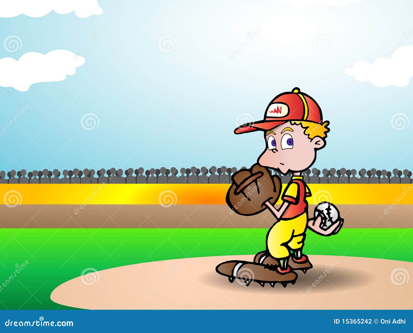 Cute pitcher on court stock illustration. Illustration of player - 15365242