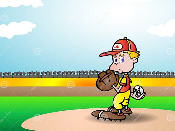 Cute pitcher on court stock illustration. Illustration of player - 15365242