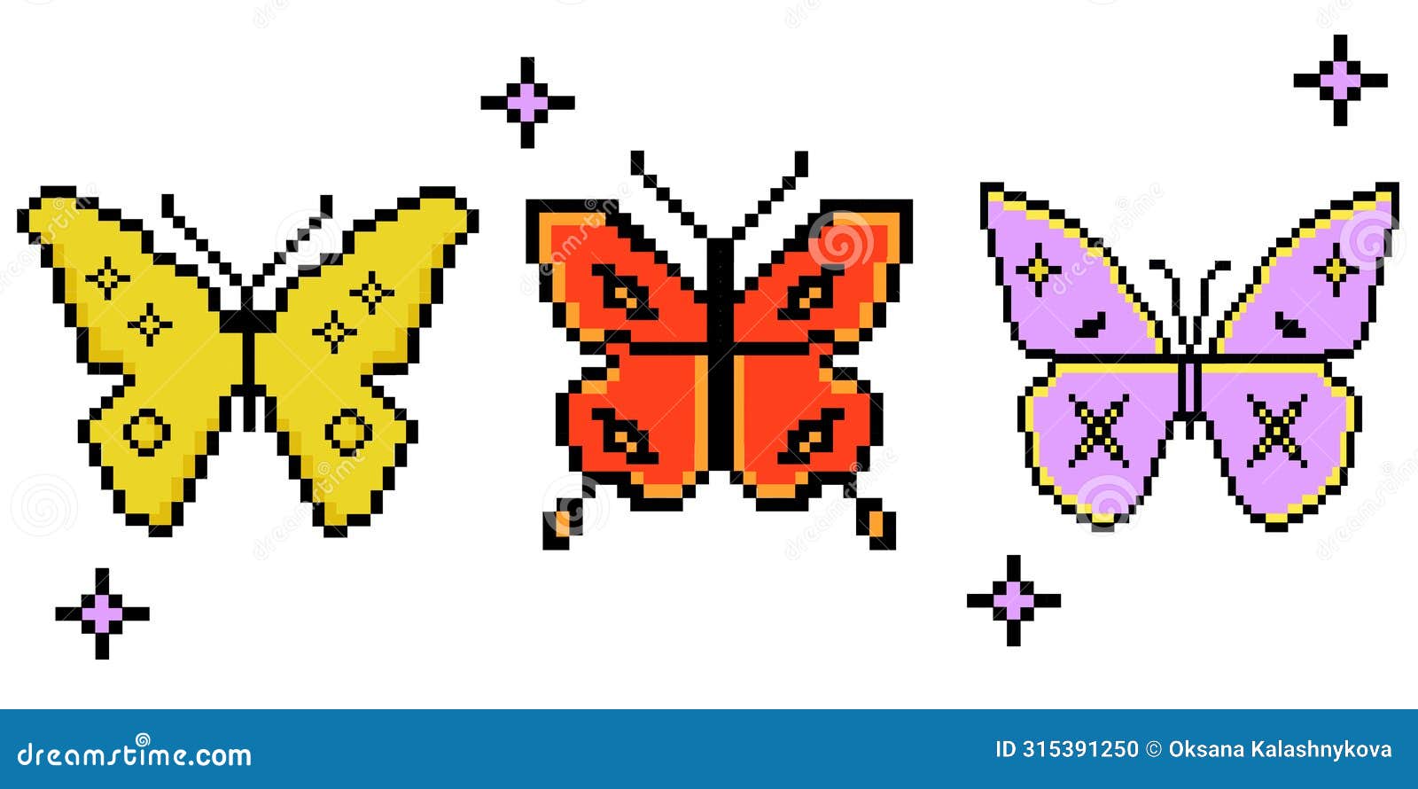 Pixel Art Butterfly. Color Pixelated Butterfly Illustrations Stock ...