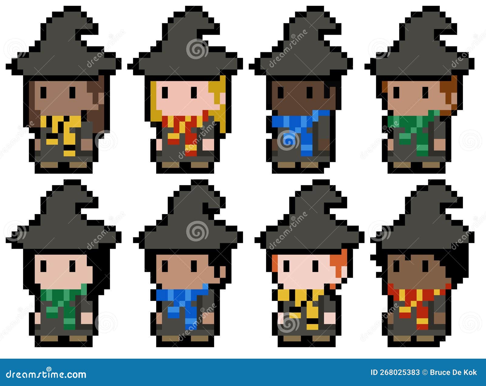 Cute Pixel Wizards from Different Houses - Isolated 8 Bit Vectors Stock ...