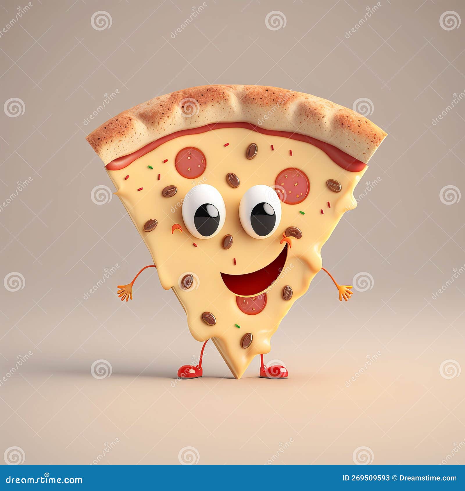 Cute Pizza Character Isolated on Empty Background. Happy Food Smiling ...