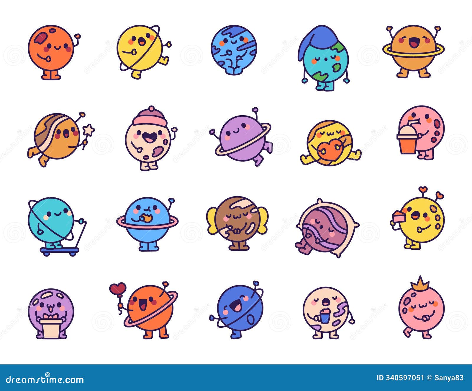 Cute Planet Characters. Friendly Space Objects Stock Vector ...