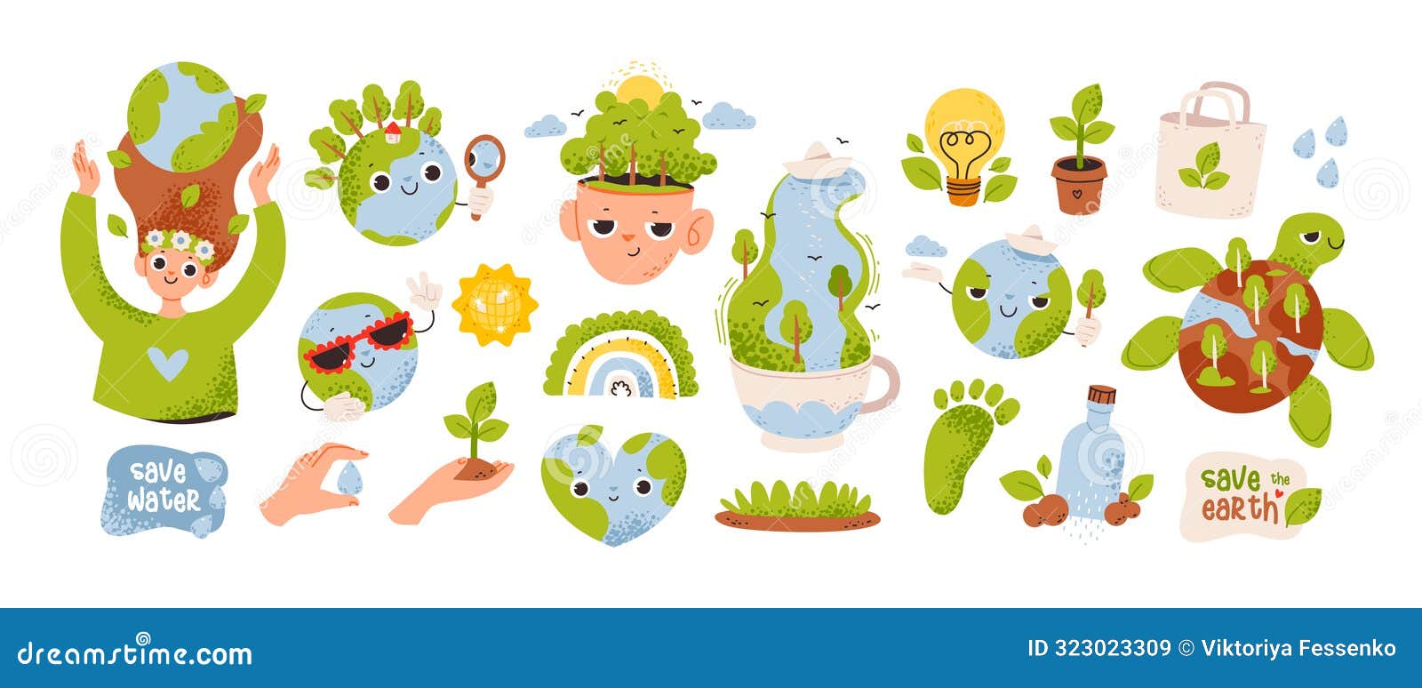 Cute Planet Earth. Ecological Illustrations of Saving the Planet. Eco ...