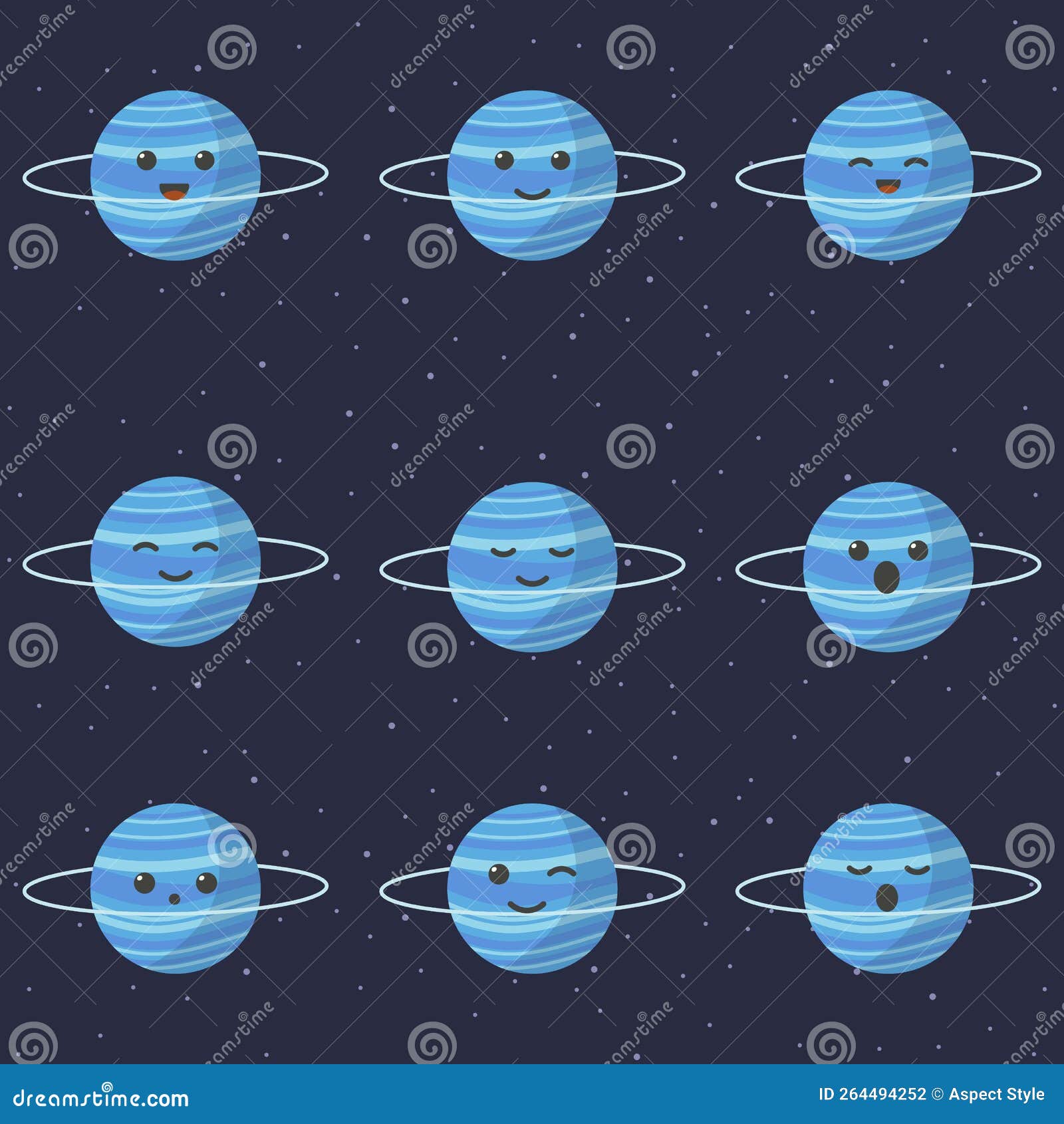 Cute Planet Uranus Cartoon Character. Set of Cute Cartoon Planets with ...