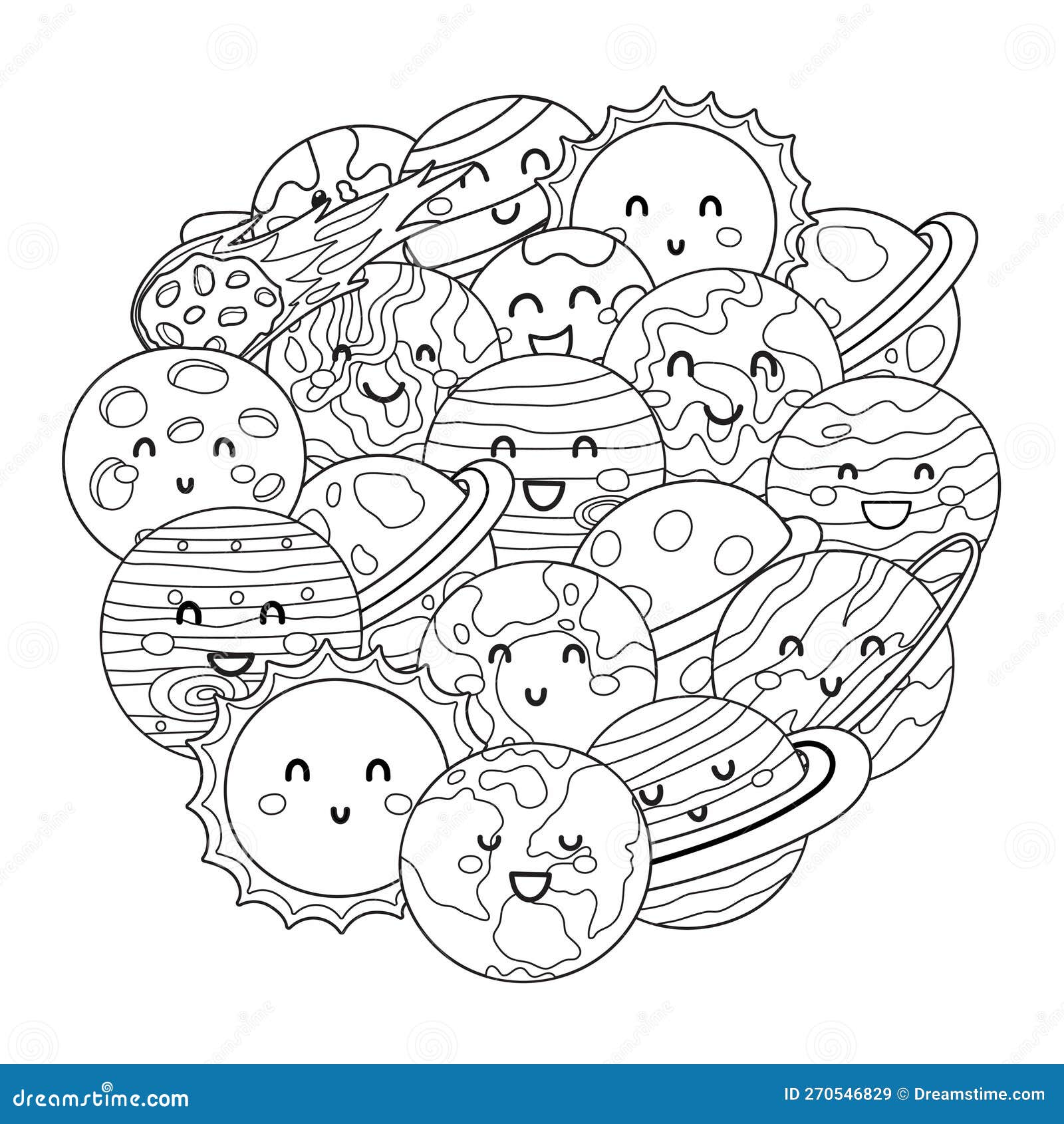 Cute Planets Circle Shape Pattern. Solar System Planets Coloring Page ...