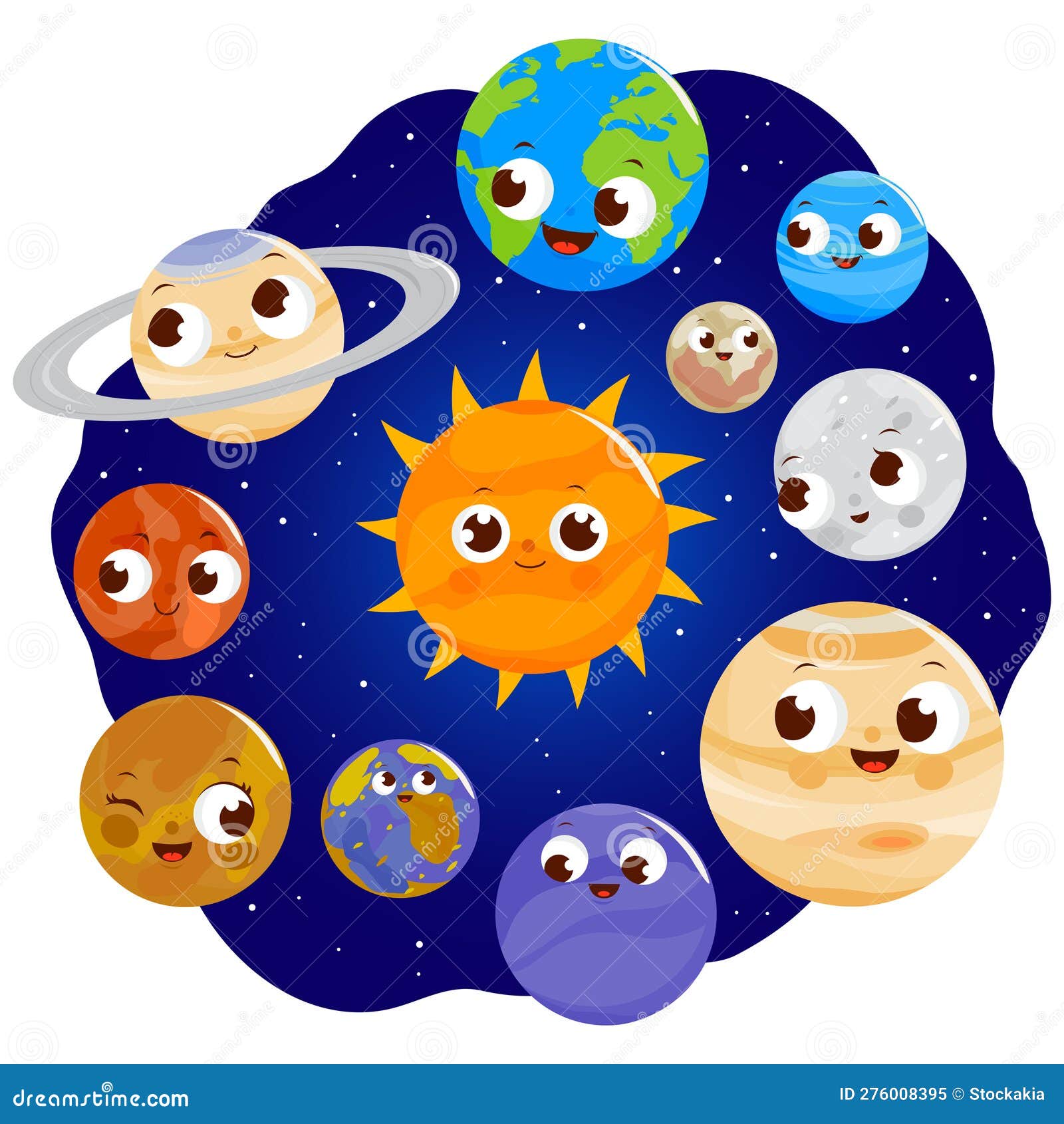 Cute Planets of Solar System in the Sky. Vector Illustration Stock ...