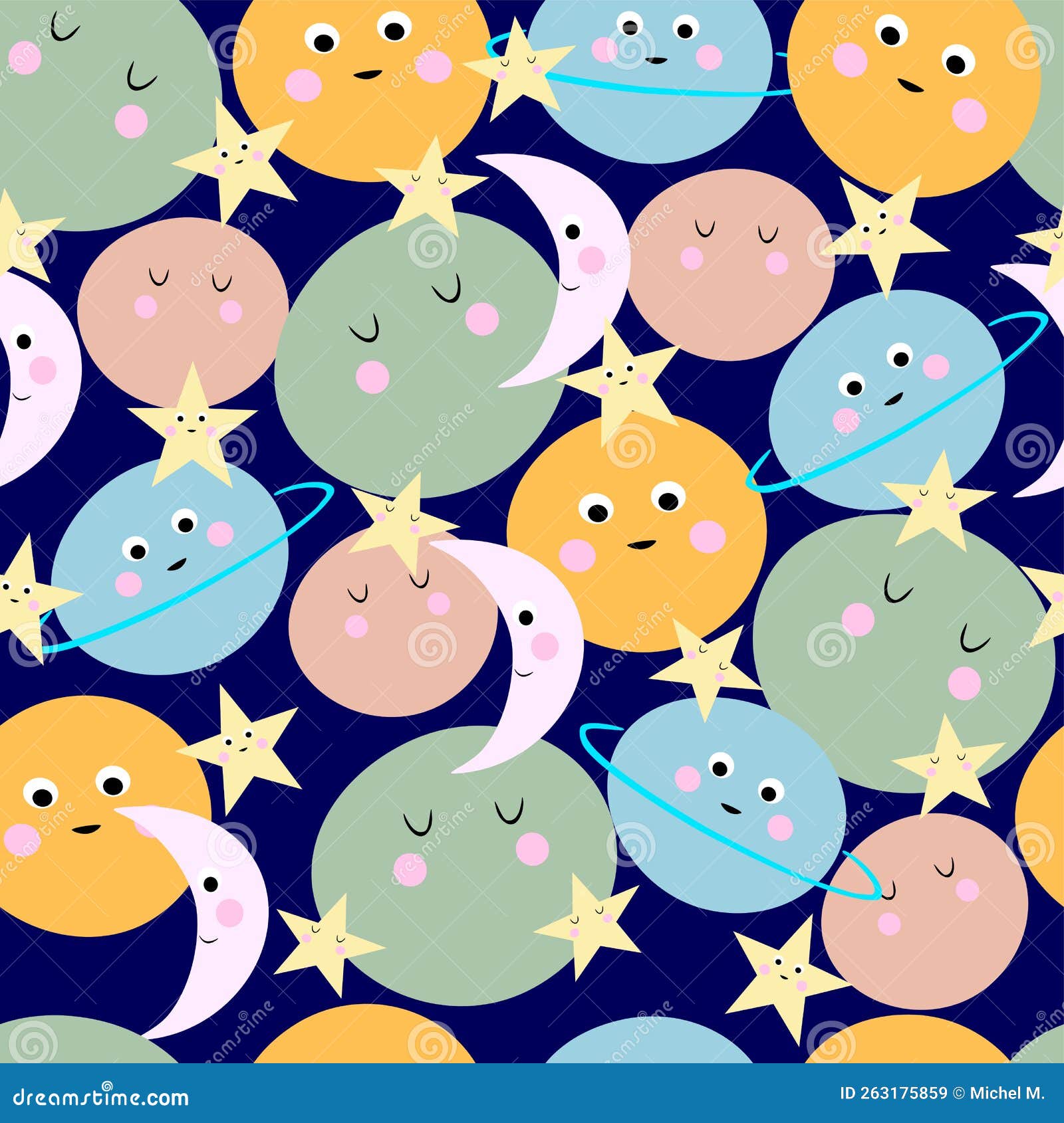 Cute Planets in Space Cartoon Vector Background Pattern Seamless Stock ...