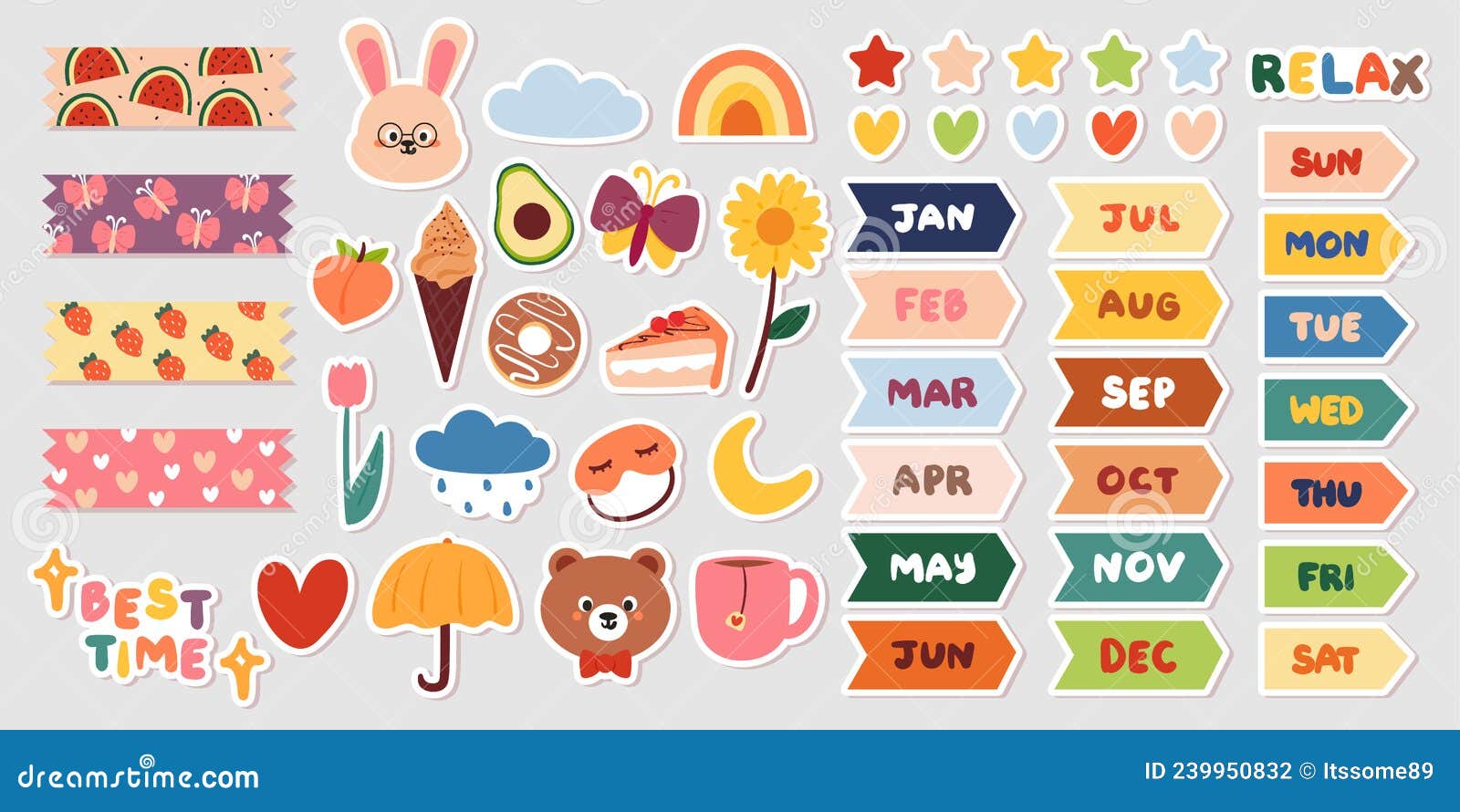 Cute Planner Sticker for Student, Diary Stock Vector - Illustration of ...