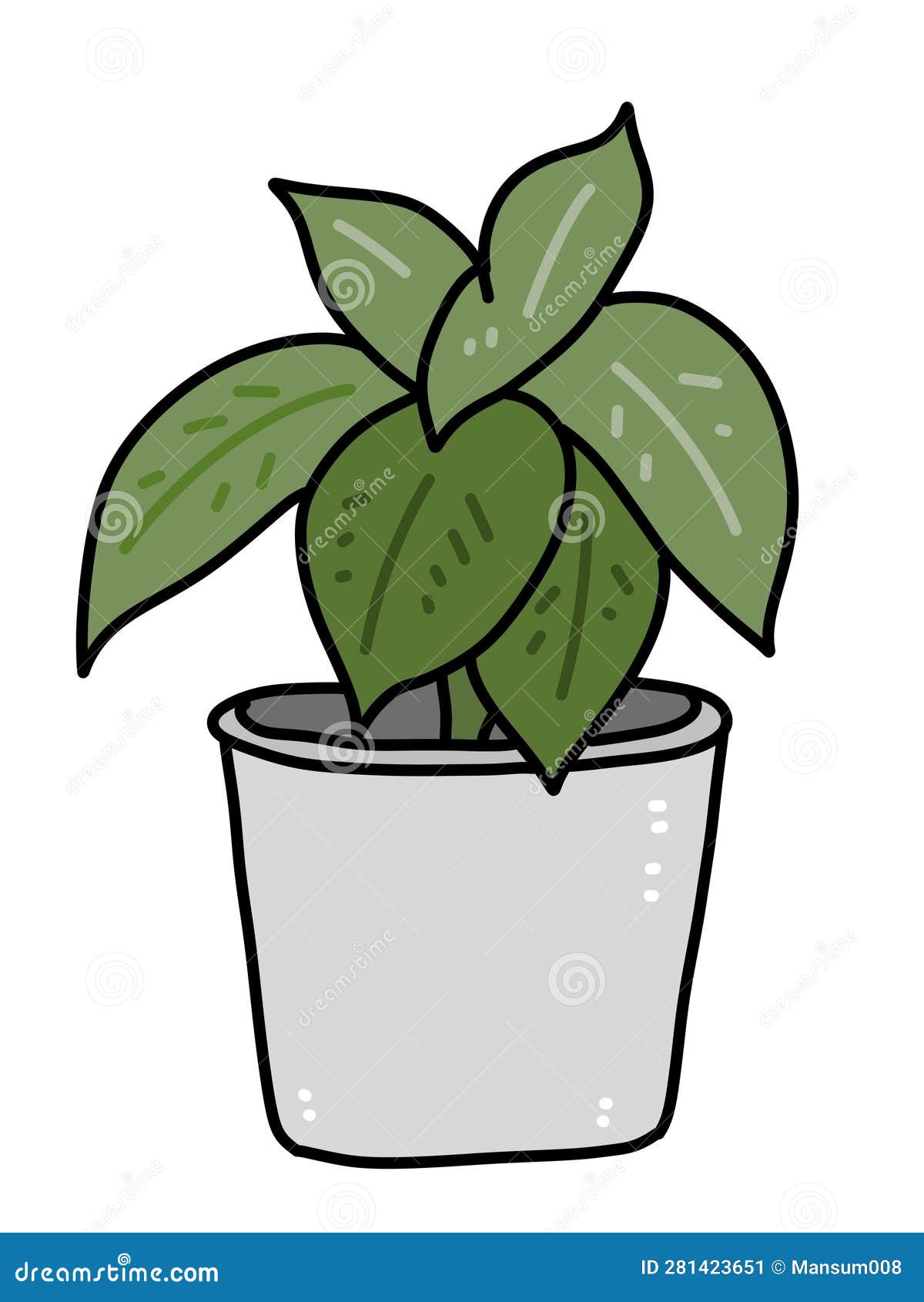 Cute Plant in a Pot Cartoon Stock Illustration - Illustration of ...