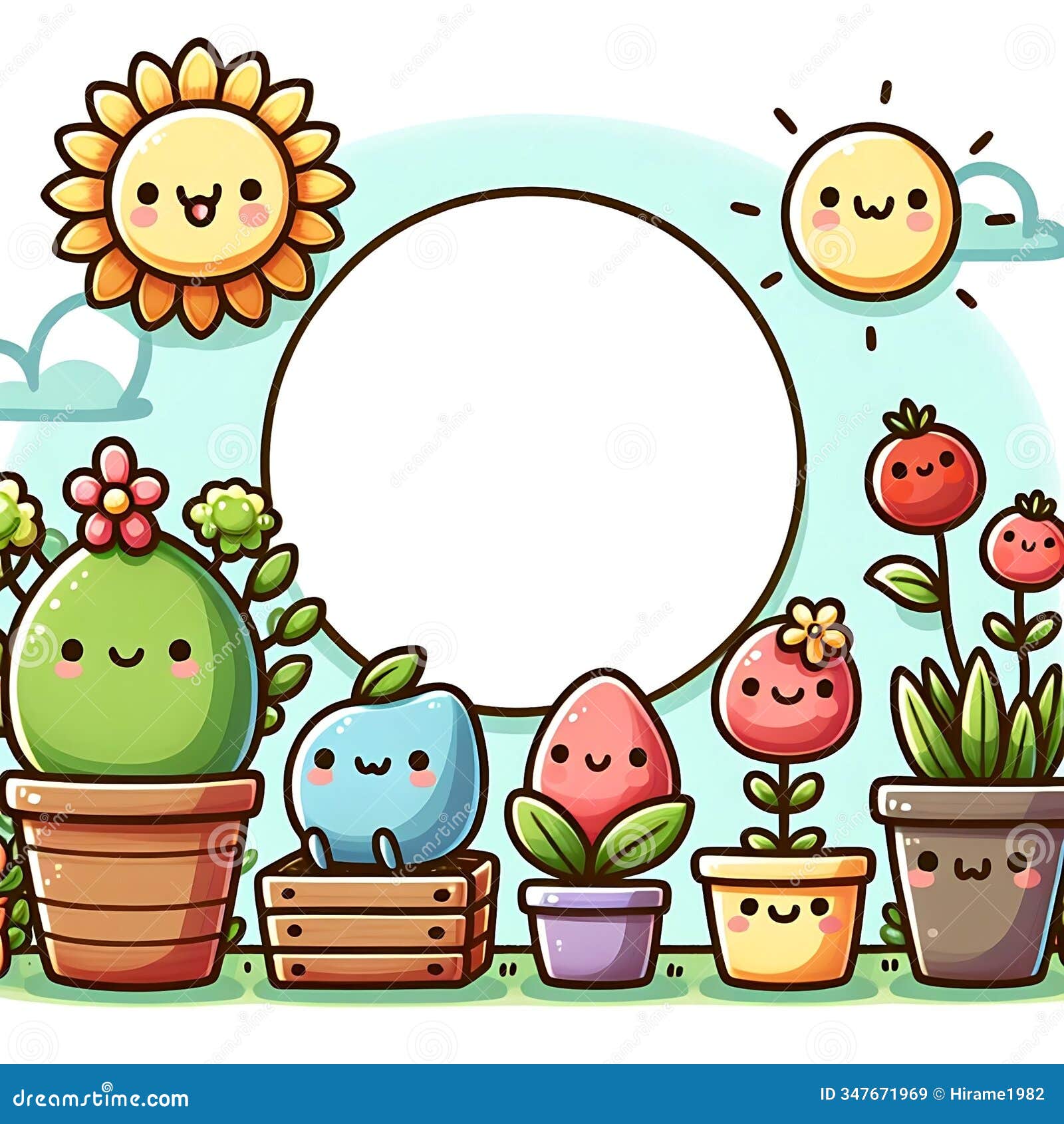 Cute Plants on the Pots Cartoon Border for Festive Occasions Stock ...