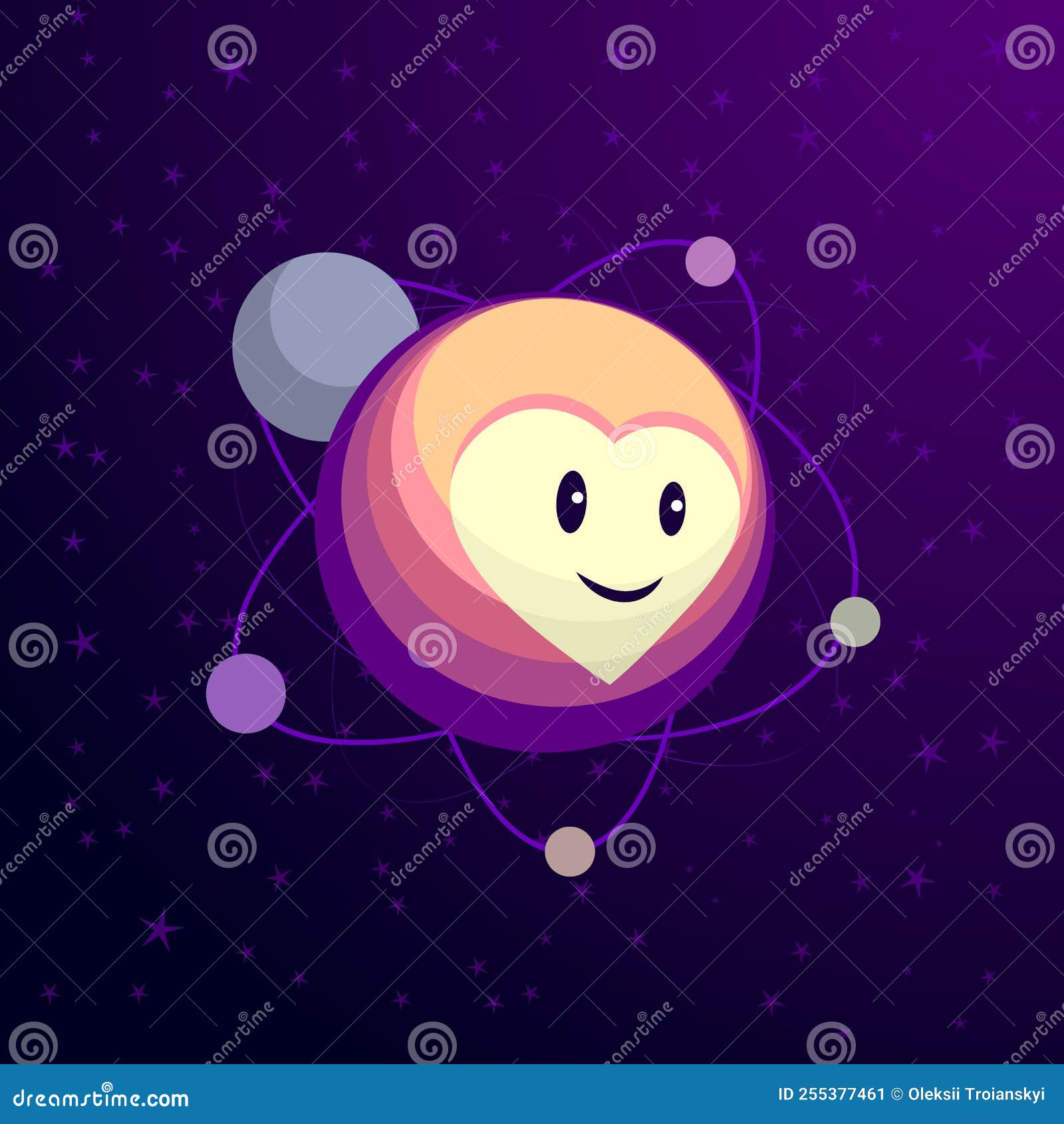 Cute Pluto Planet with a Smiling Face and Heart Shape. Vector Cartoon ...