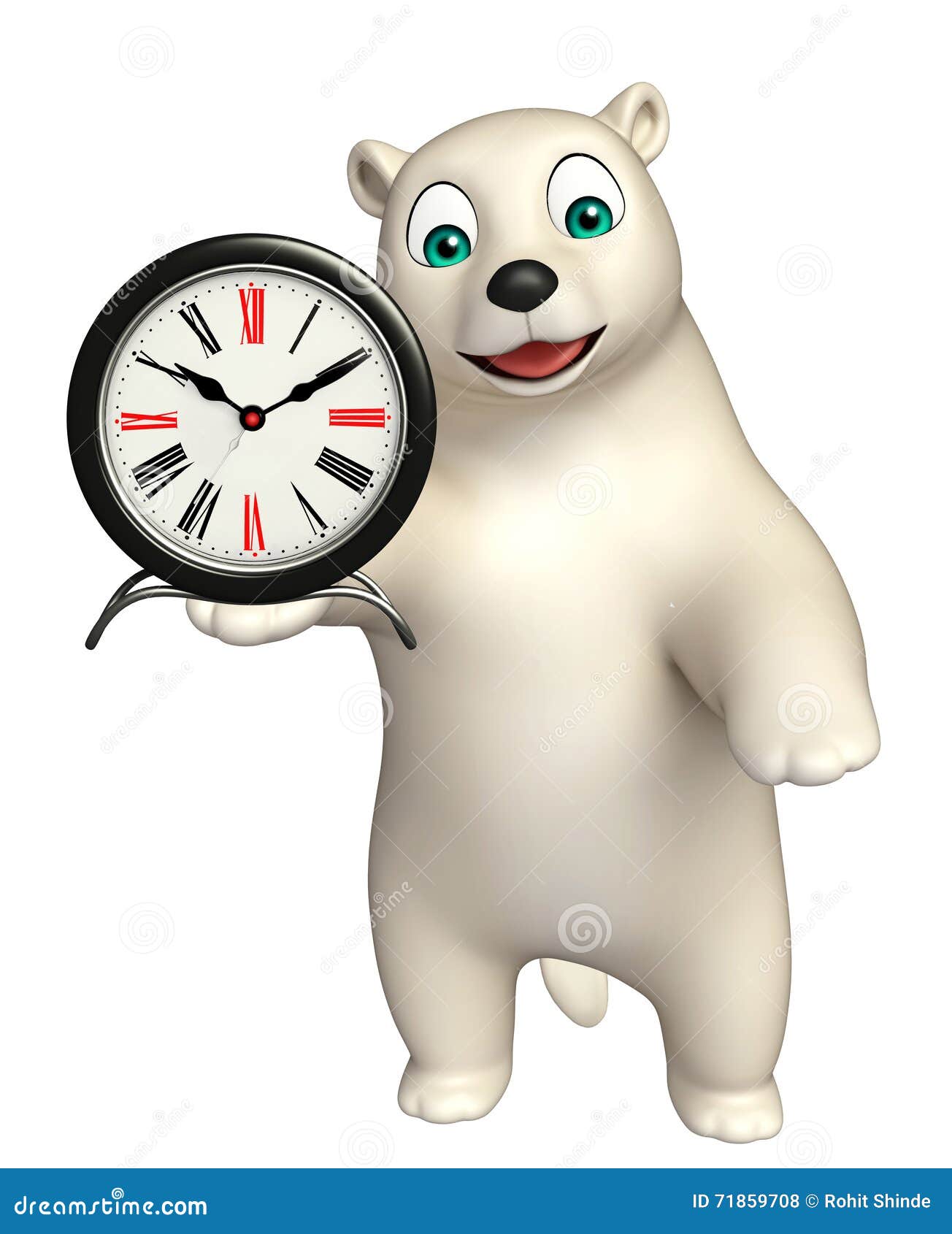 Cute Polar Bear Cartoon Character with Clock Stock Illustration ...