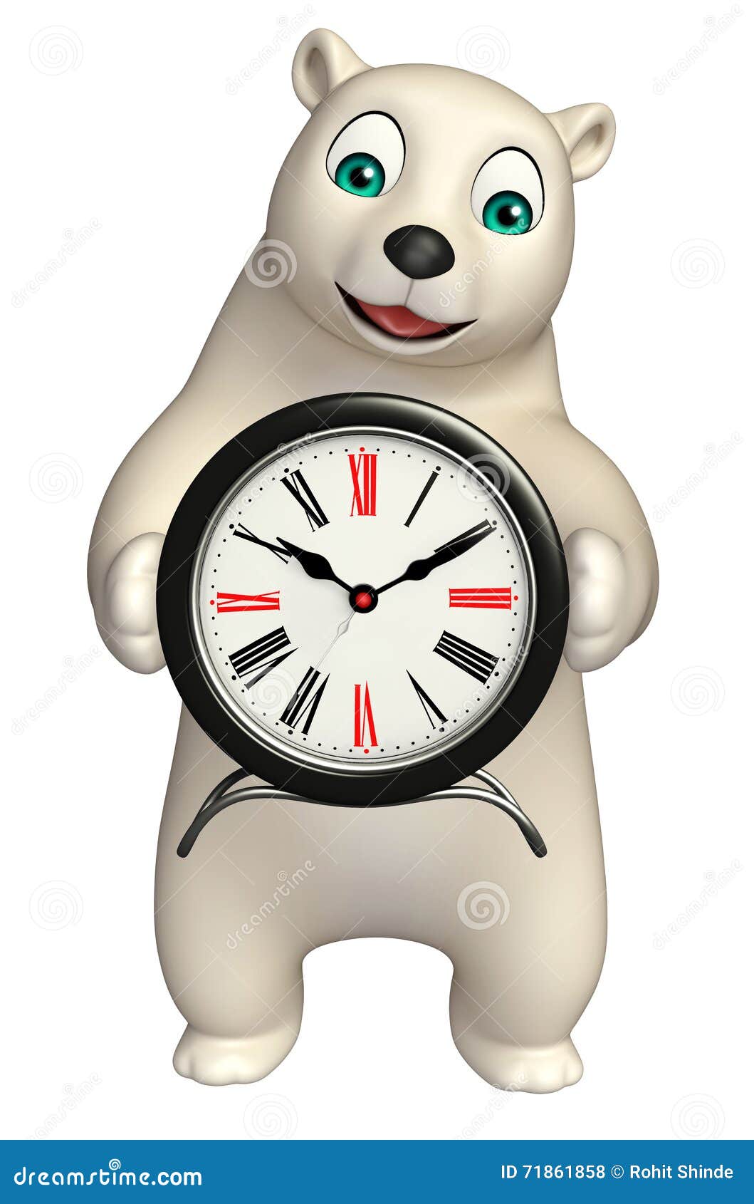 Cute Polar Bear Cartoon Character with Clock Stock Illustration ...