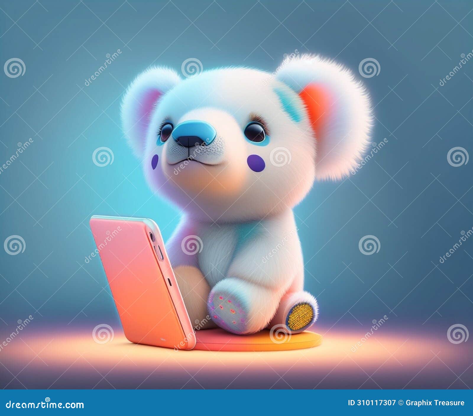Cute Polar Bear Working on Tablet Cartoon Illustration Generative AI ...