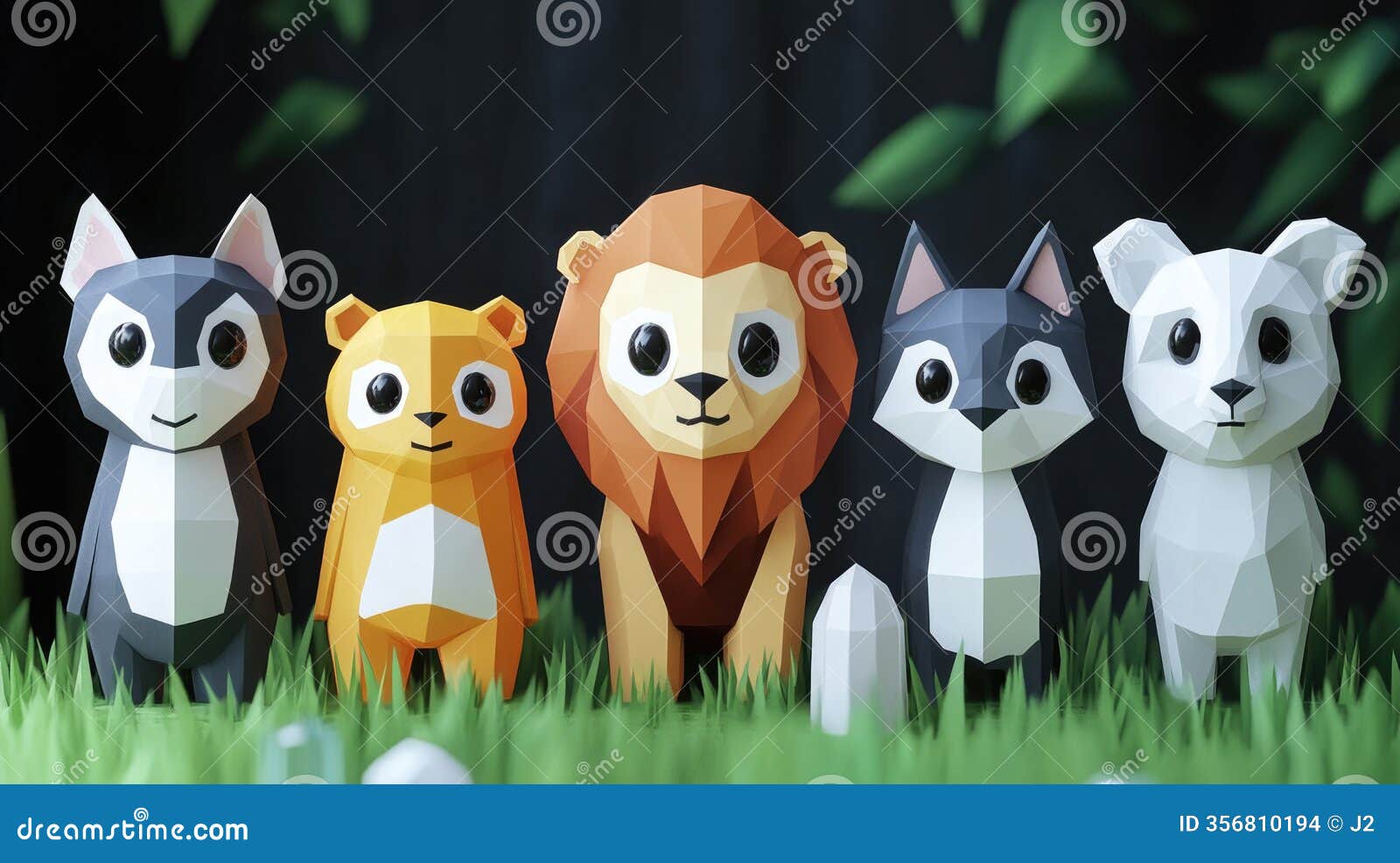 Cute Polygon Animals in Nature Setting with Lion, Cat, Bear, Wolf ...