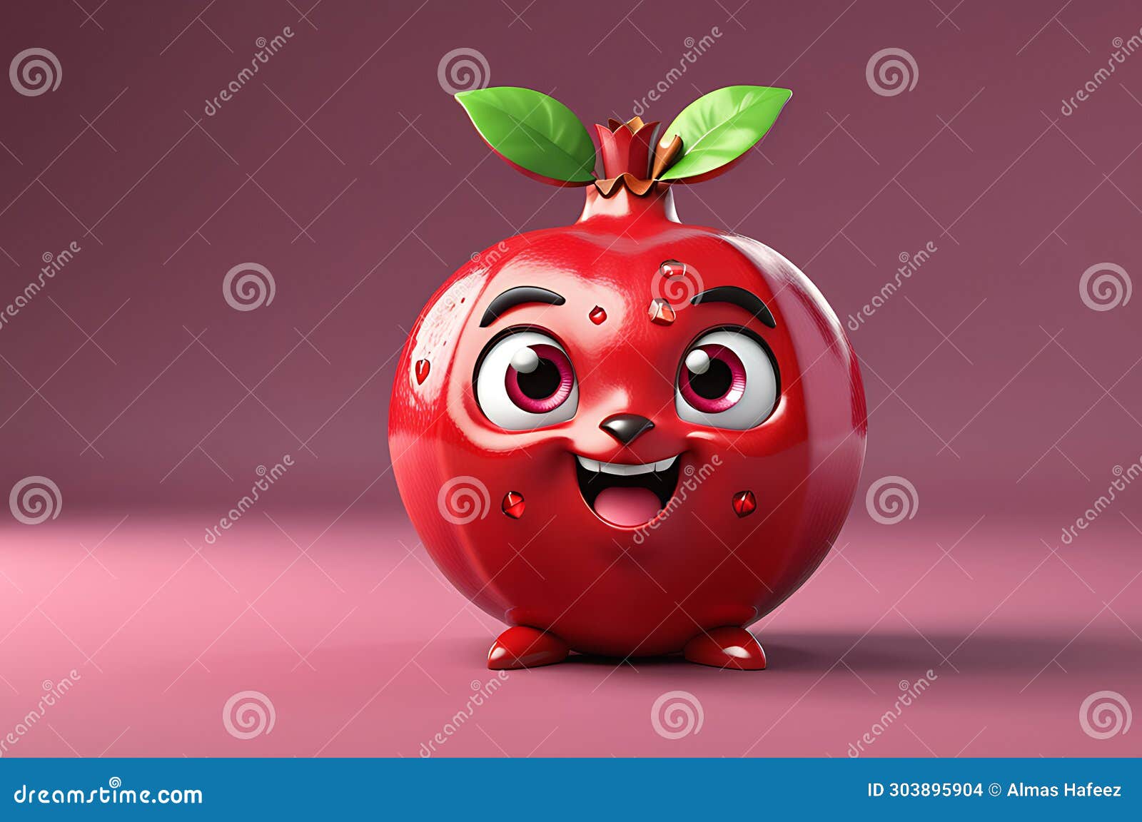 A Cute Pomegranate As a 3D Rendered Character Over Solid Color ...