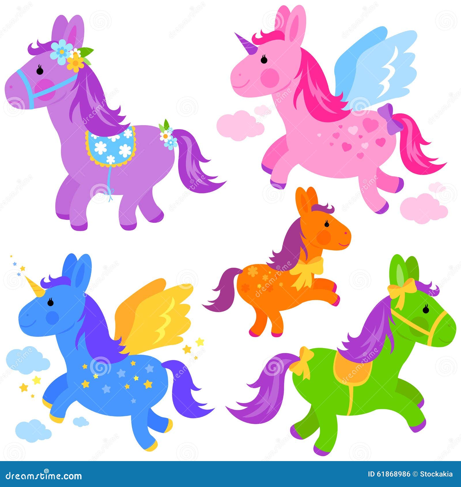 Cute pony collection. stock vector. Illustration of pony - 61868986