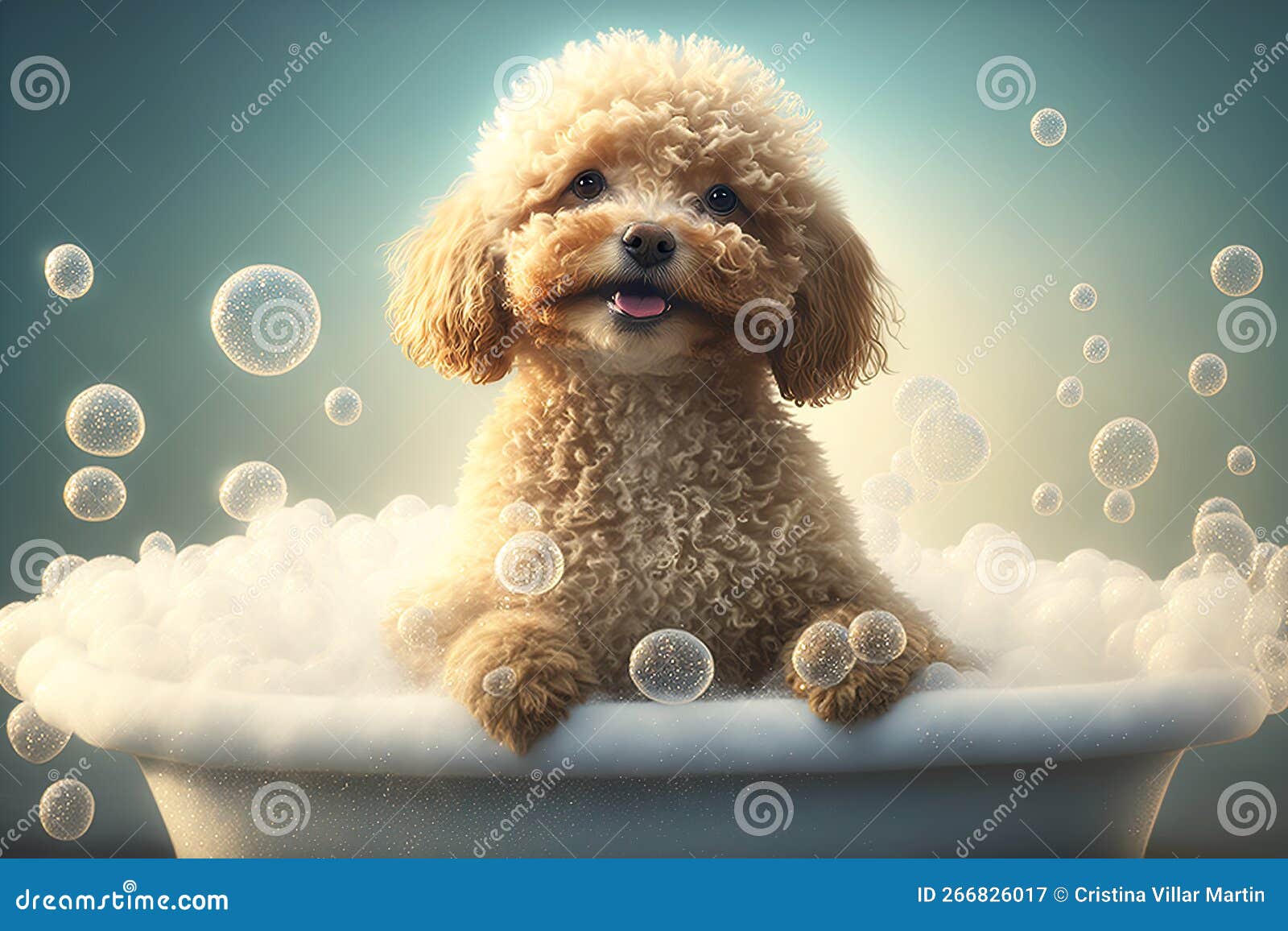 Cute Poodle Dog Taking a Bath with Foam and Bubbles Made with ...