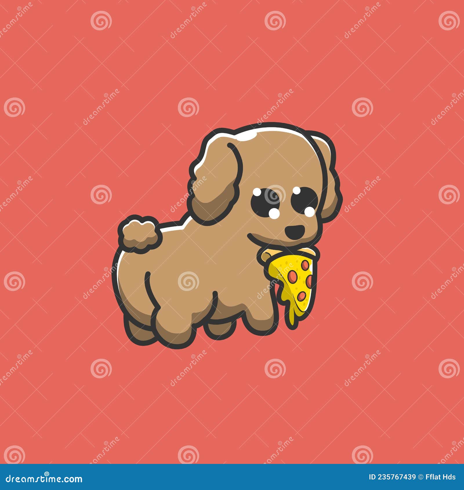 Cute poodle eating pizza stock vector. Illustration of dish - 235767439