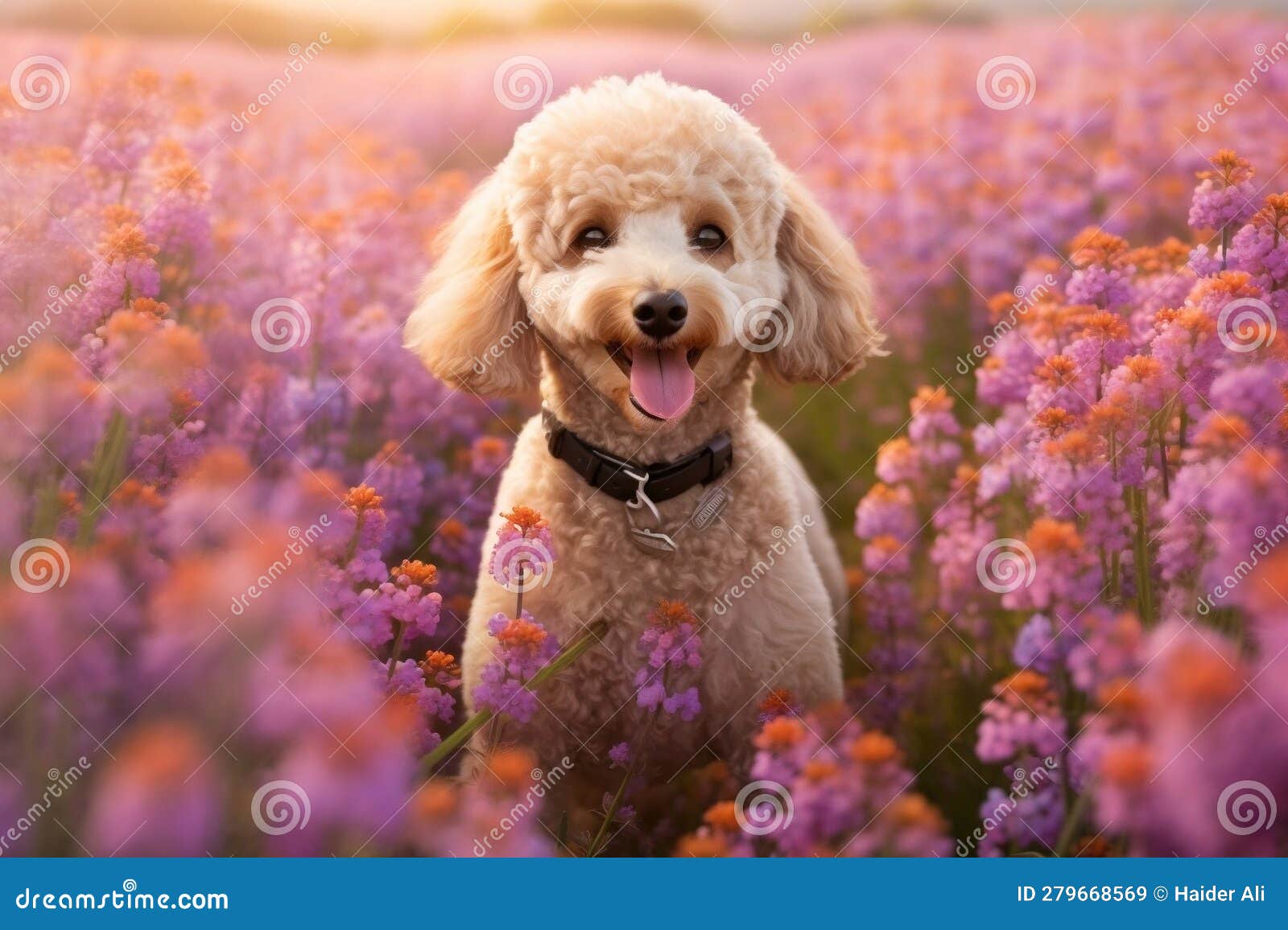 Cute Poodle in Flower Field Image. Generative AI Stock Illustration ...