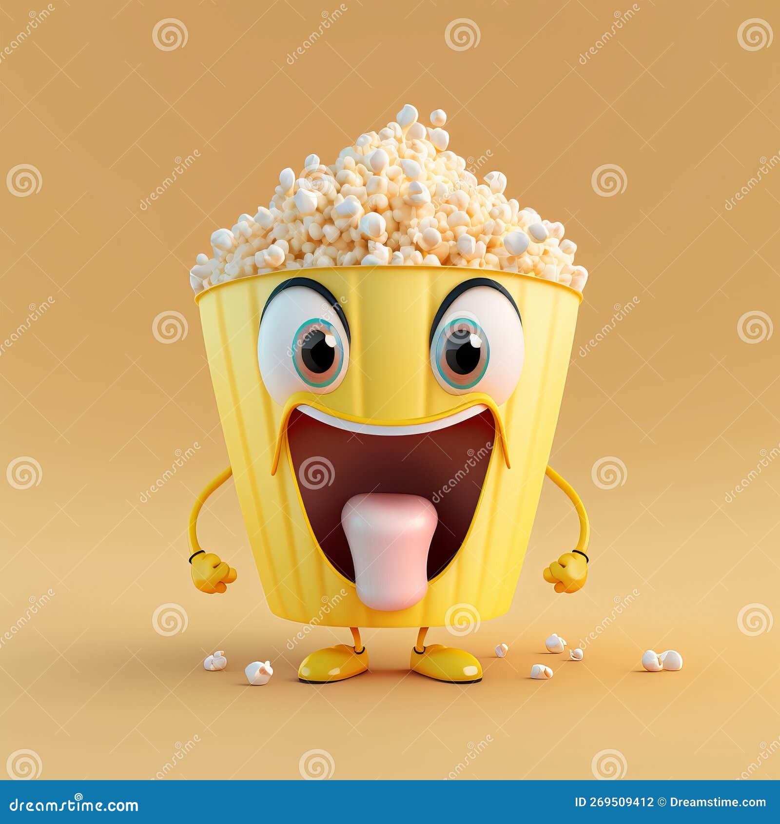 Cute Popcorn Character Isolated on Empty Background. Happy Mascot ...