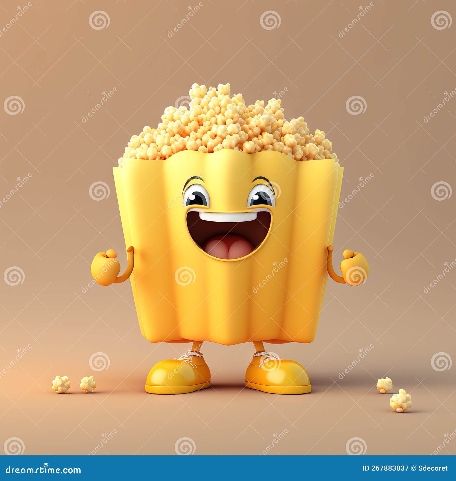 Cute Popcorn Character Isolated on Empty Background. Happy Mascot ...