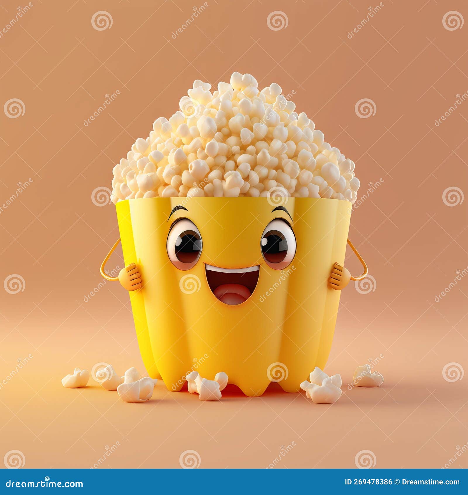 Cute Popcorn Character Isolated on Empty Background. Happy Mascot ...