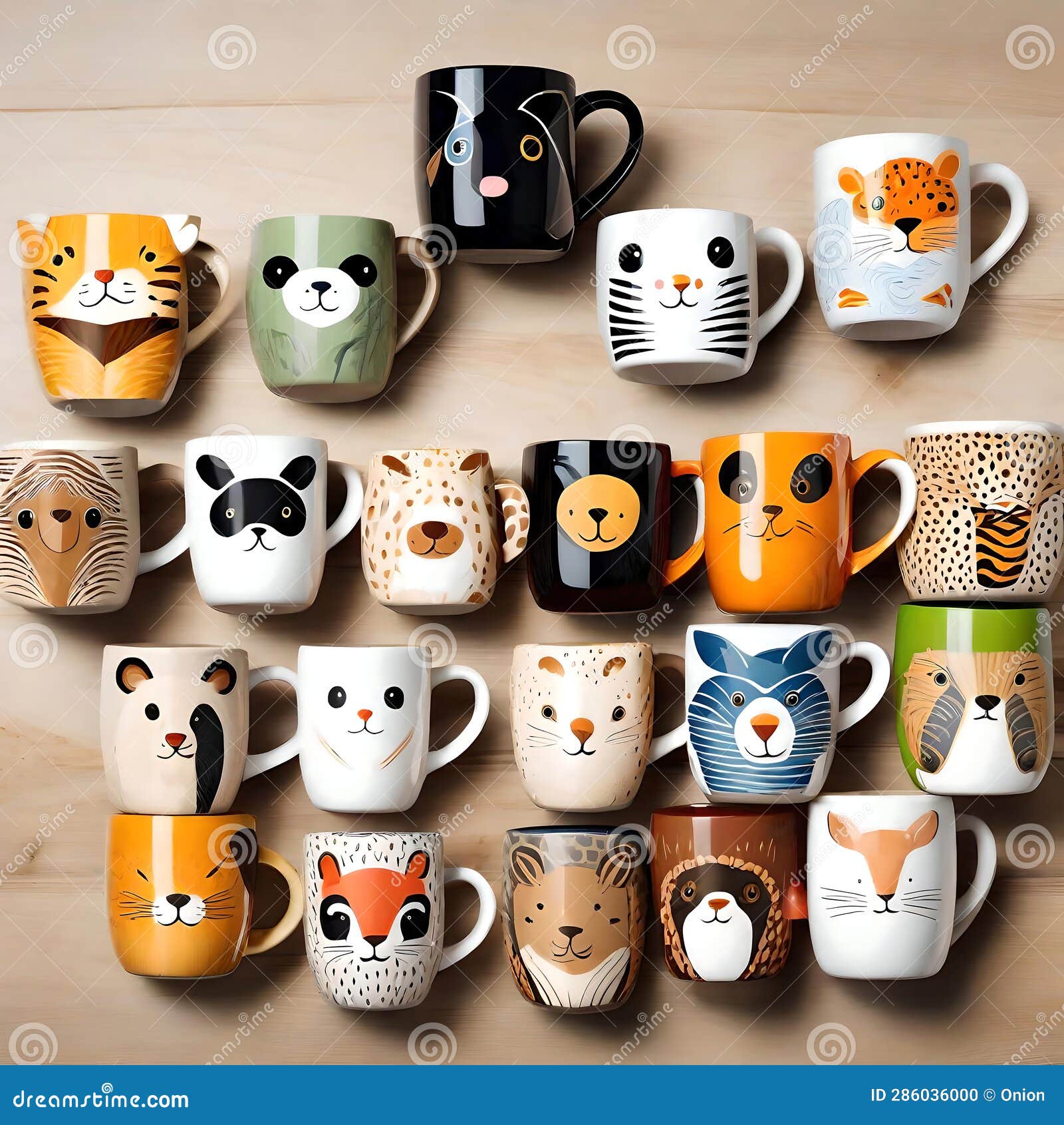 Cute Animal Design Mugs - Ai Generated Image Stock Illustration ...
