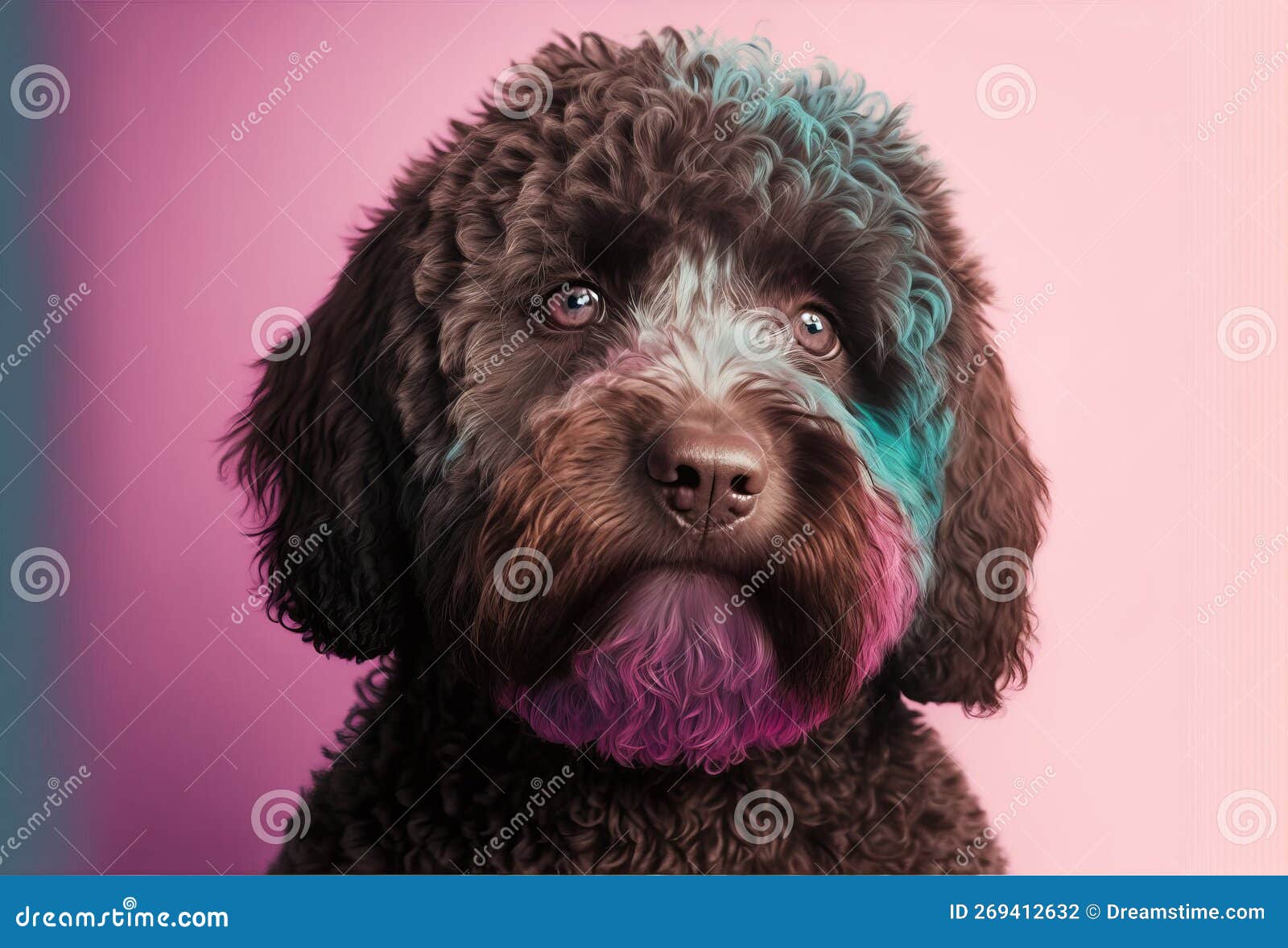 Cute Portrait of a Cockapoo Crossbreed Dog. Bright Neon Lighting Stock ...