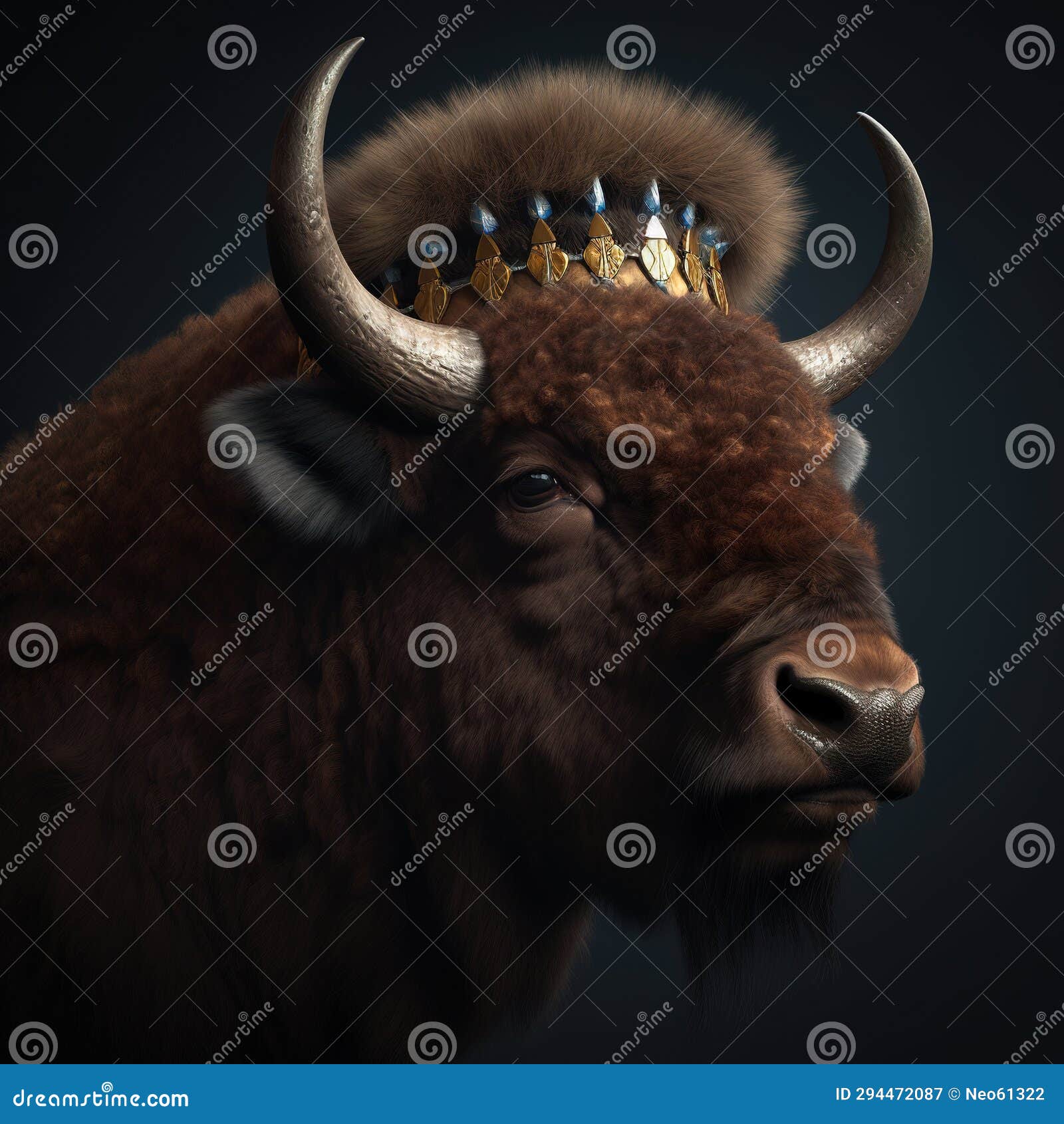 Portrait of a Majestic Bison with a Crown Generative AI Stock ...