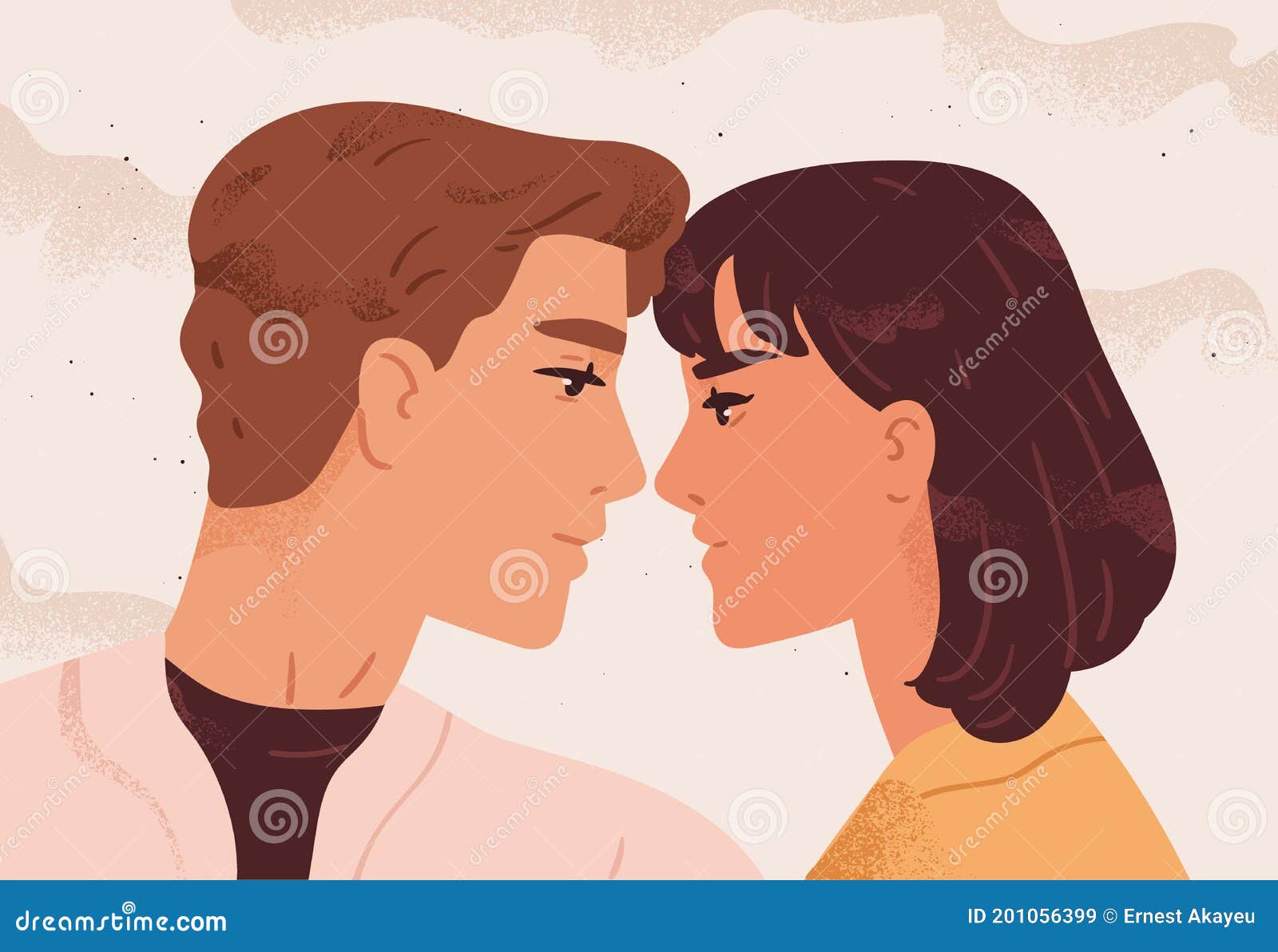 Heterosexual Couple Of Man And Woman Is Walking And Thinking Vector Cartoon Stick Figure