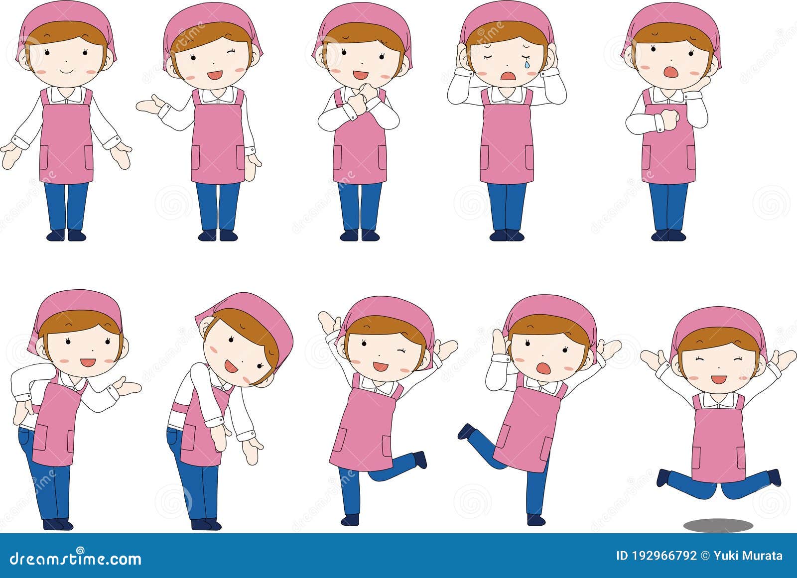 Cute Pose of Female Store Clerk Set Stock Vector - Illustration of full ...