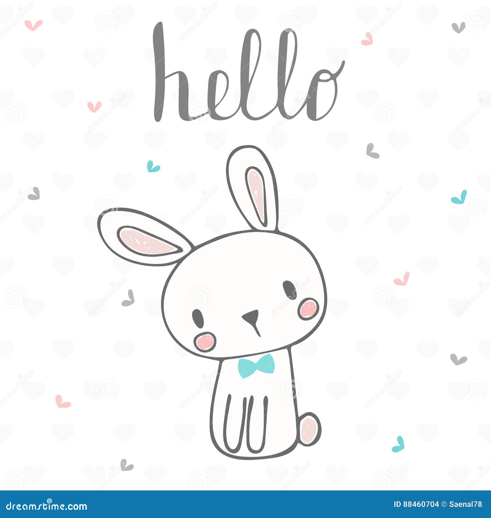 Cute Postcard with Funny Rabbit. Card with Hello Text for Little Stock ...