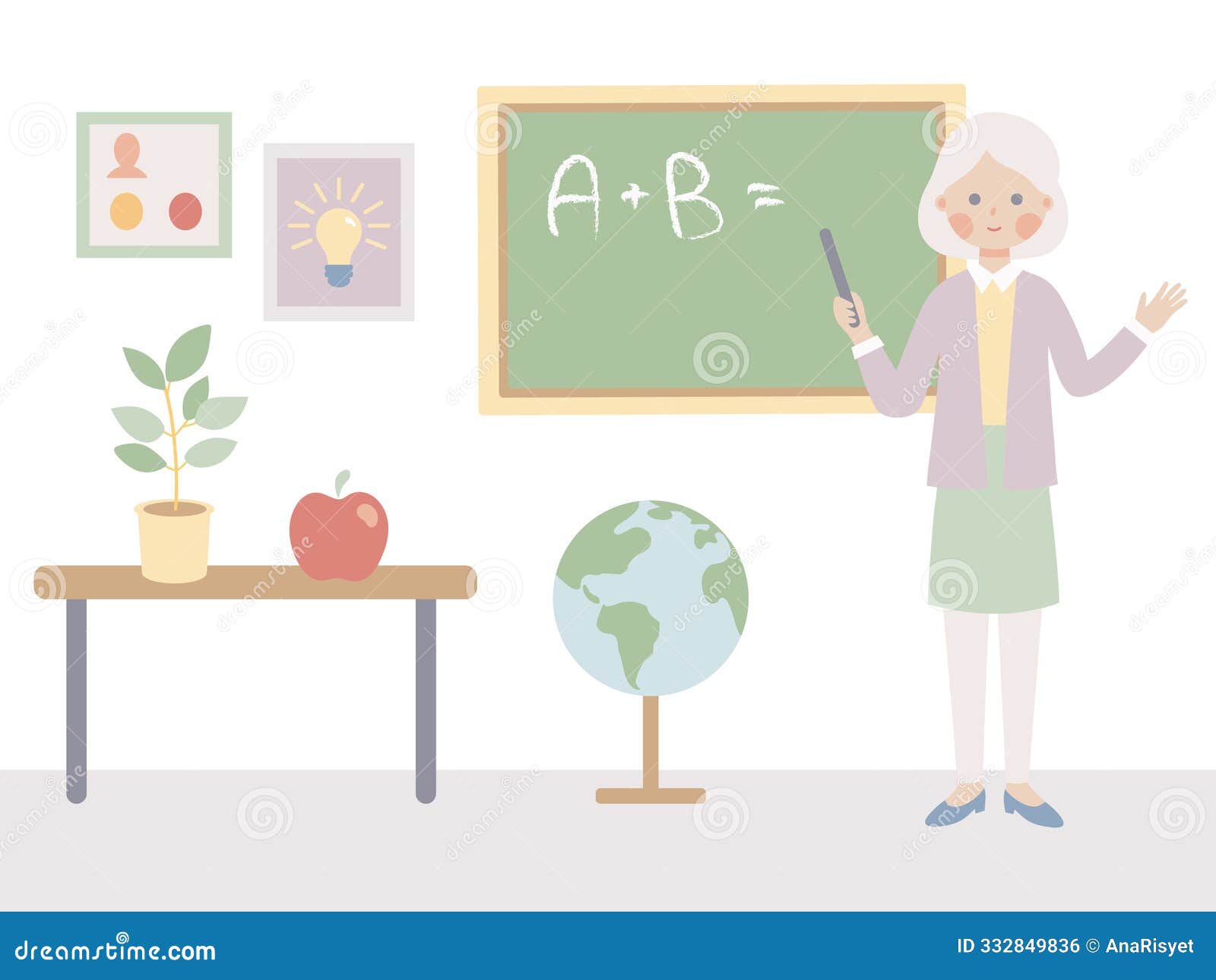 Cute Poster School Teacher in Front of Chalk Board in Class. Teaching ...