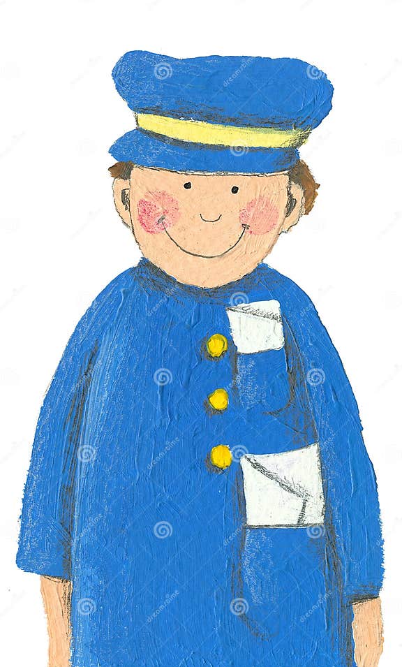 Cute Postman stock illustration. Illustration of friendly - 15354952