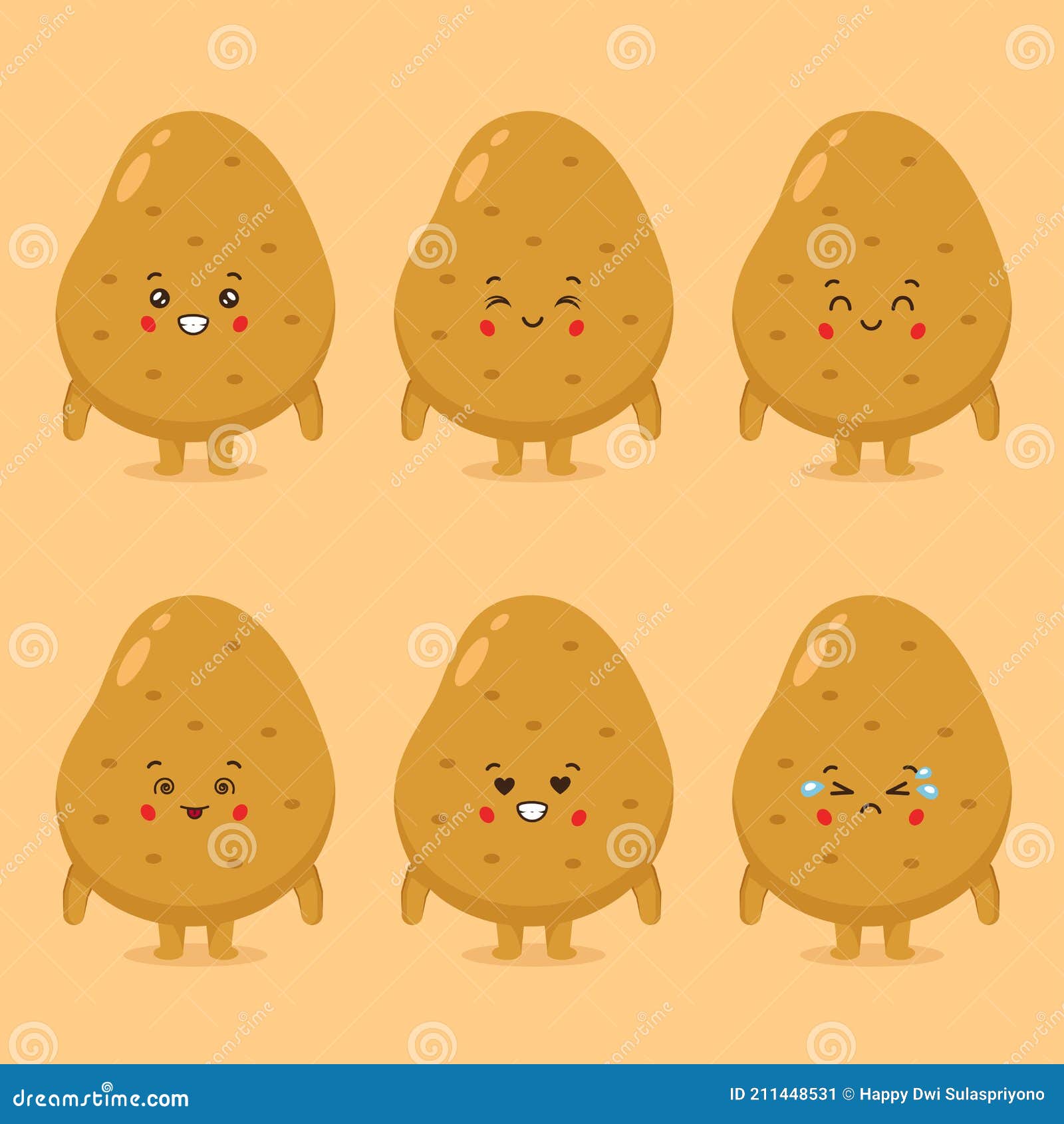 Cute Potato with Various Expression Stock Vector - Illustration of help ...