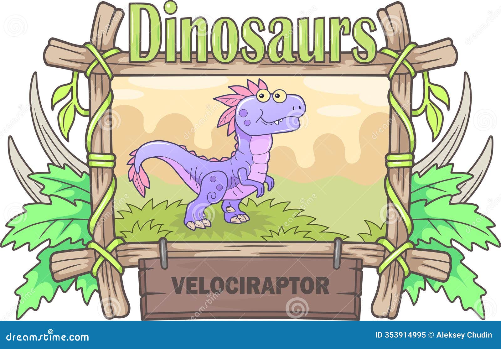 Cute Prehistoric Dinosaur Velociraptor Stock Illustration ...