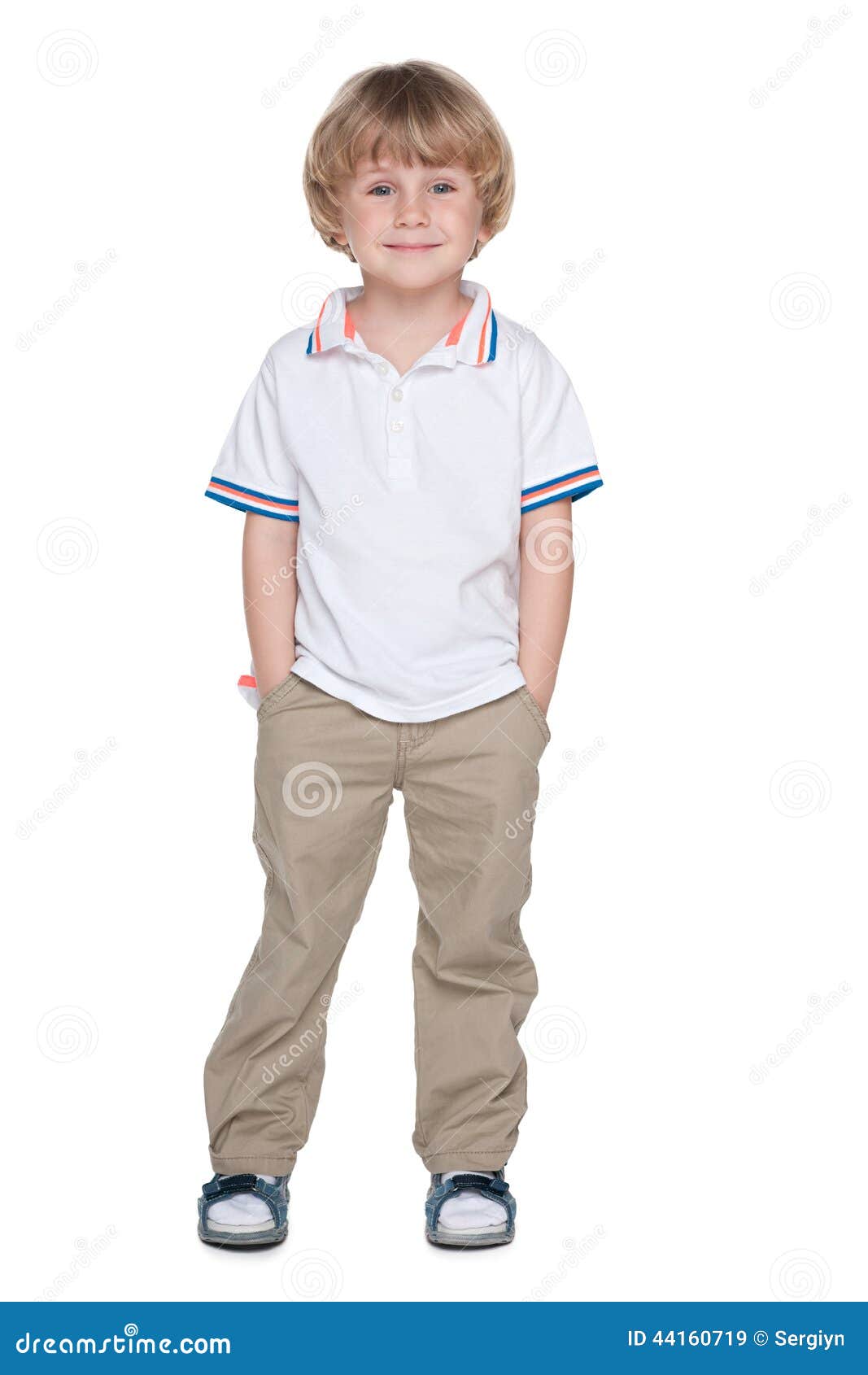 Cute Preschool Girl Smiling In Front Of White Background, Copy Stock ...